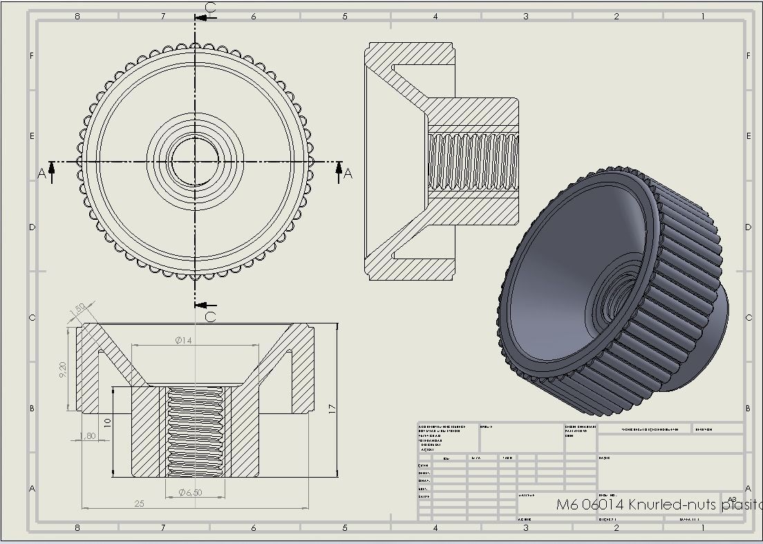 3D nuts M6 06014-11250624 Raendelschrauben Knurled print model 3D model ...