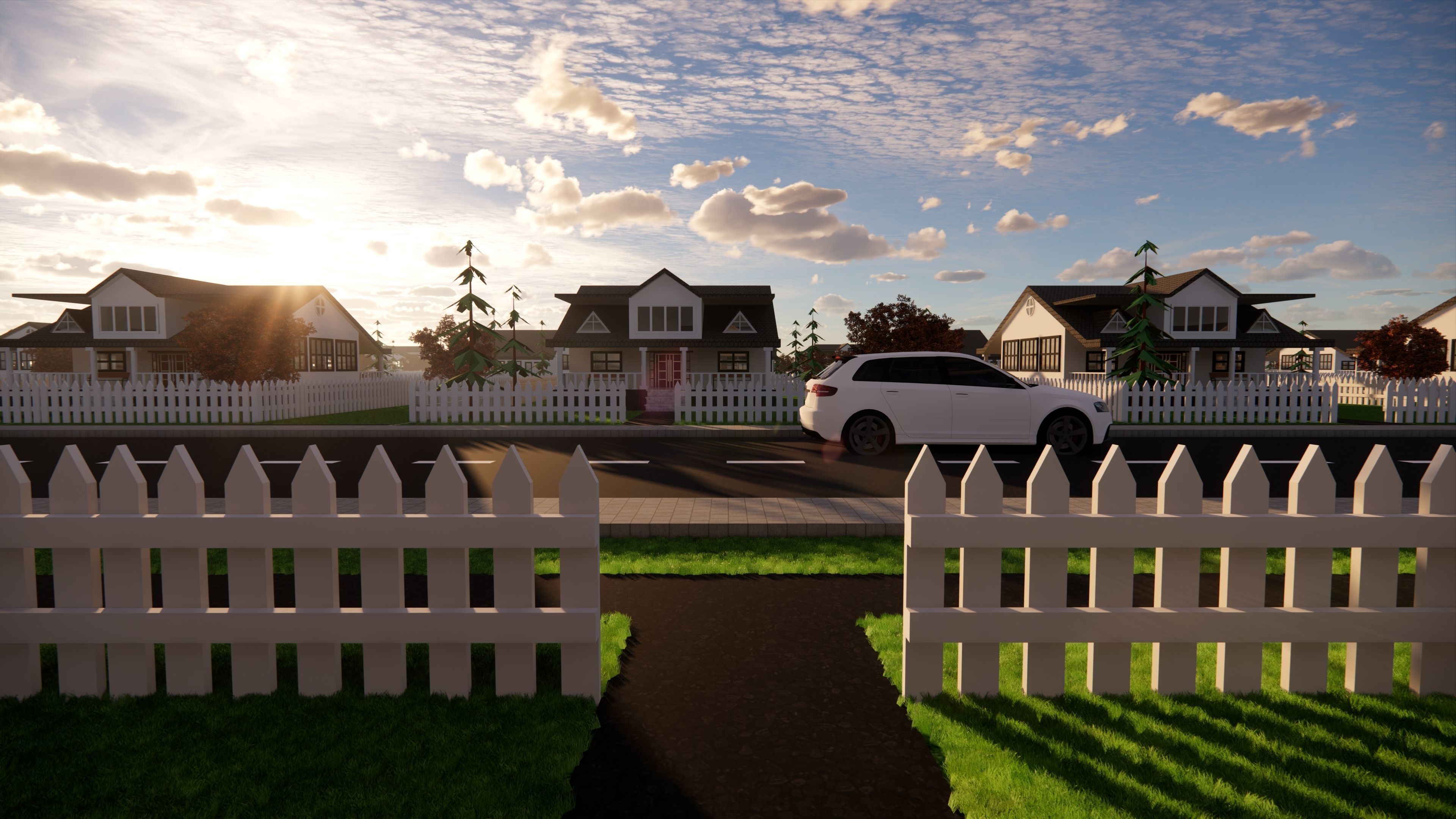 3D Neighborhood Model 2 residential area with houses and trees 3D model ...