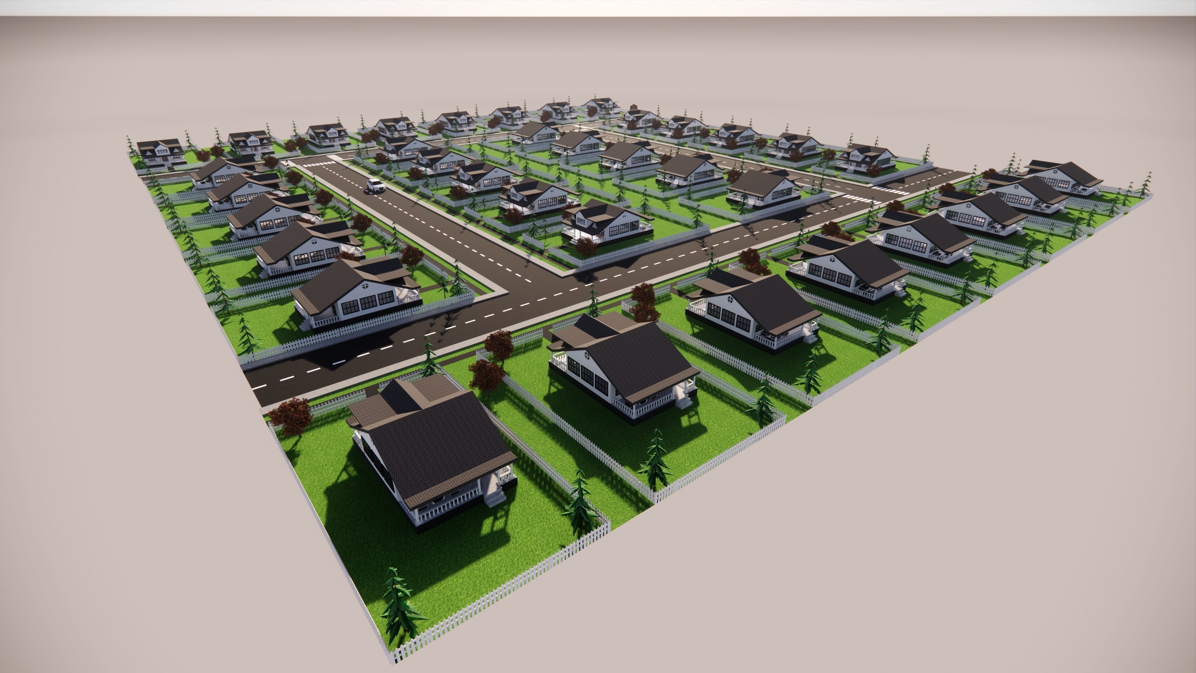 3D Neighborhood Model 2 residential area with houses and trees 3D model ...
