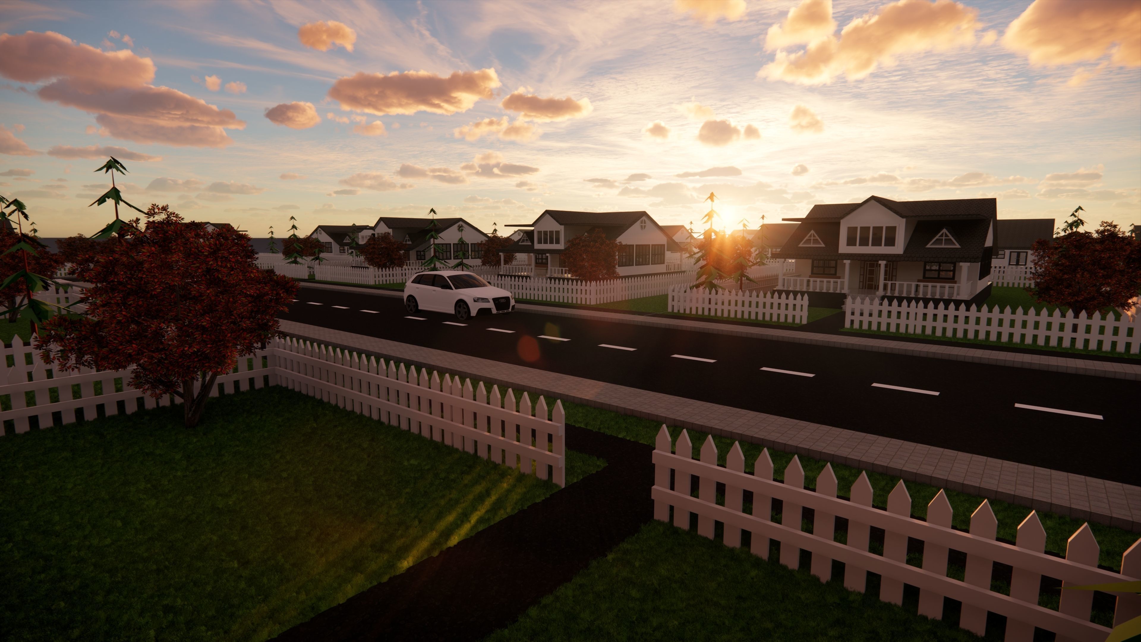 3D Neighborhood Model 2 residential area with houses and trees 3D model ...