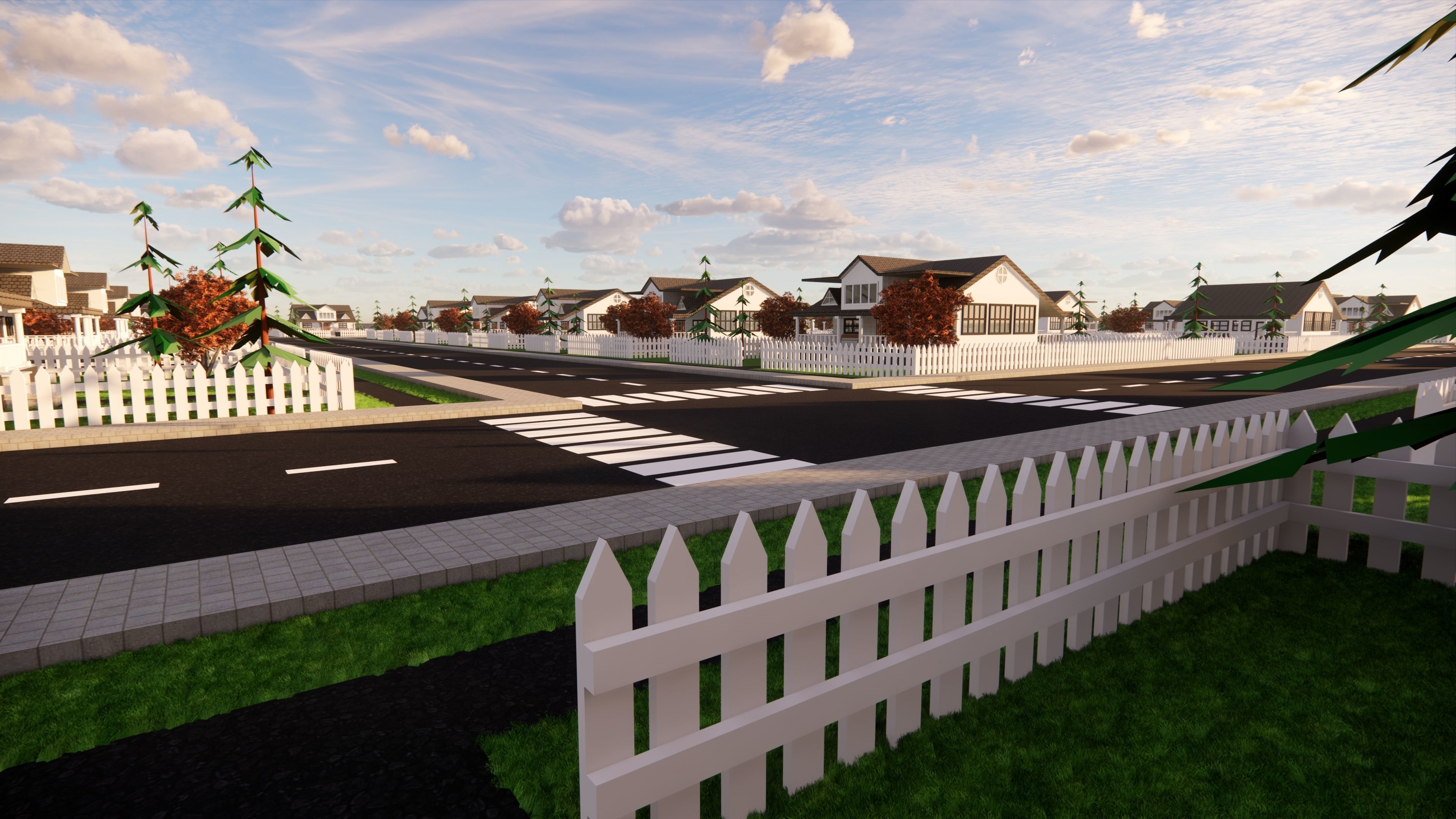 3D Neighborhood Model 2 residential area with houses and trees 3D model ...