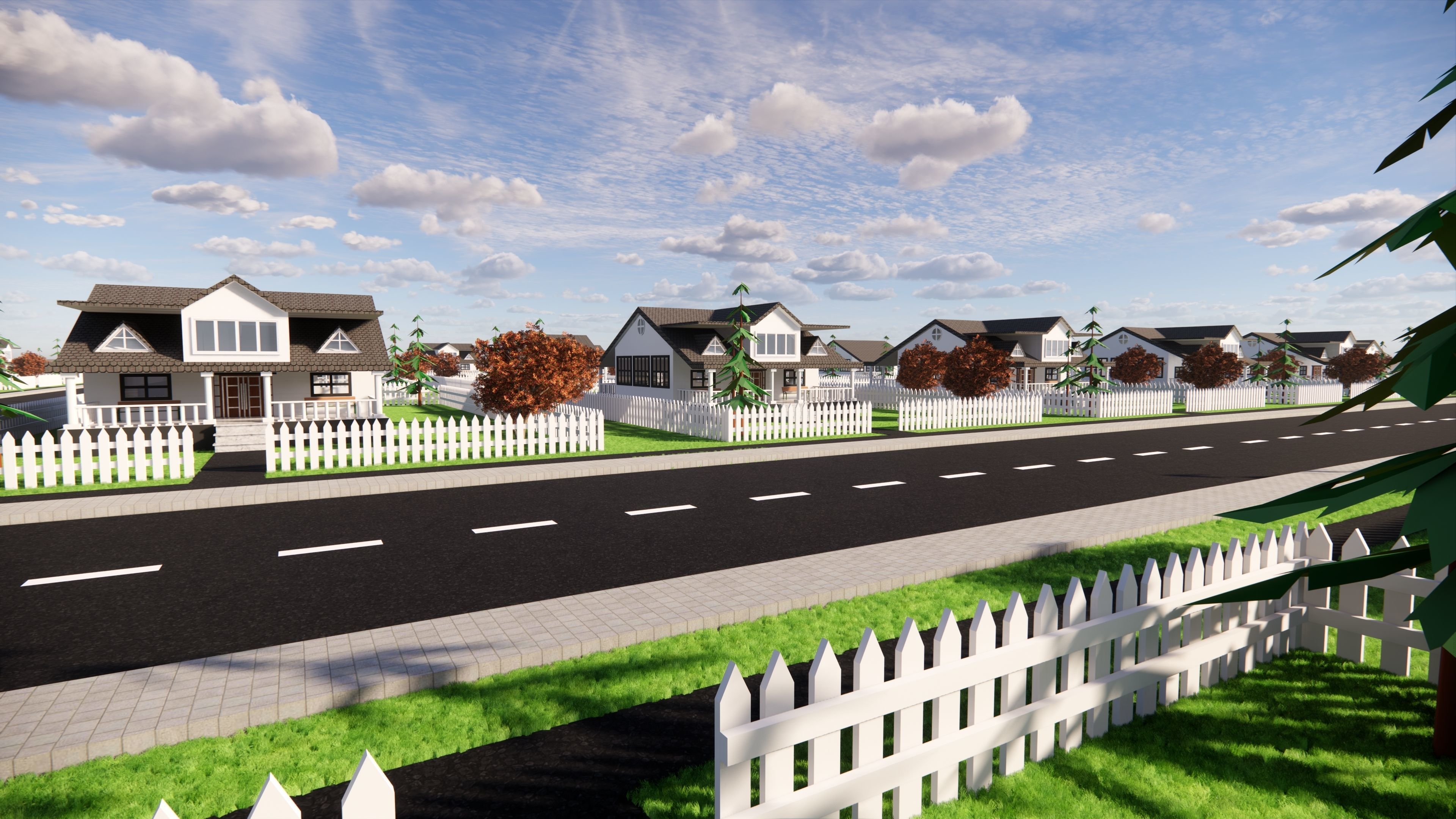 3D Neighborhood Model 2 residential area with houses and trees 3D model ...