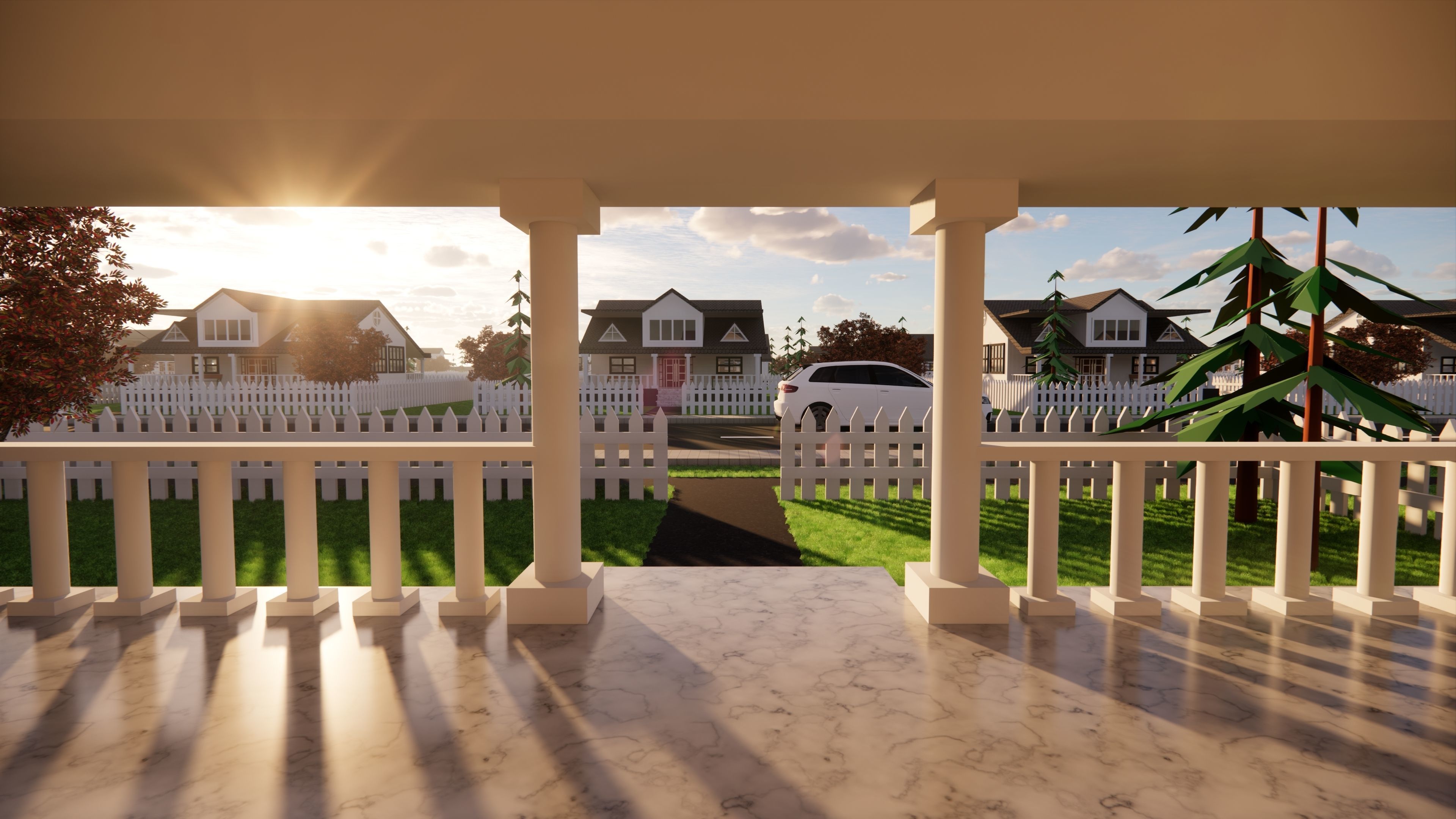 3D Neighborhood Model 2 residential area with houses and trees 3D model ...