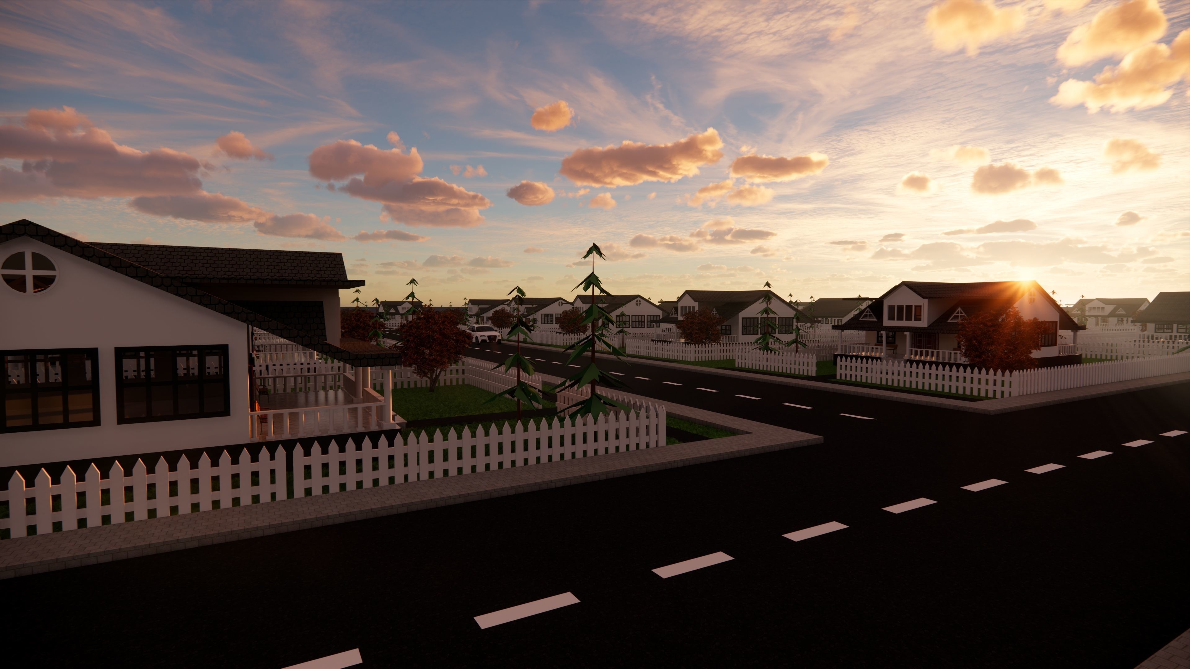 3D Neighborhood Model 2 residential area with houses and trees 3D model ...