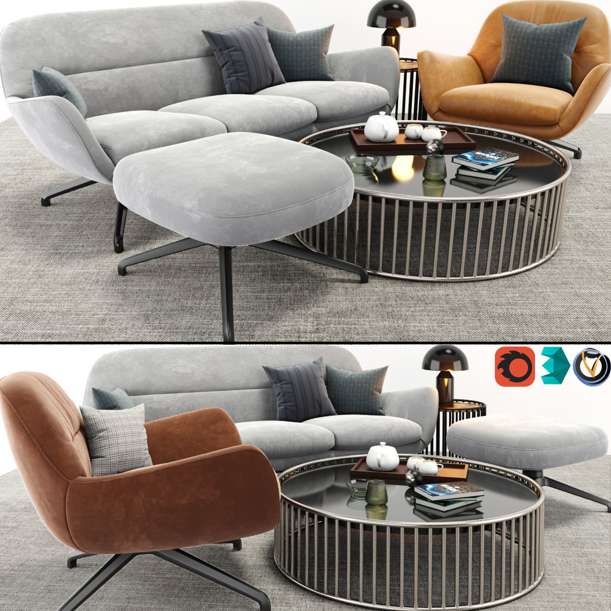 Minotti Jensen Arm Chair And Sofa Set 3D model | CGTrader