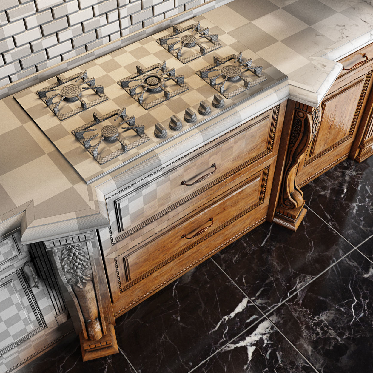 Classic wooden luxury Kitchen Deluxe 3D model | CGTrader