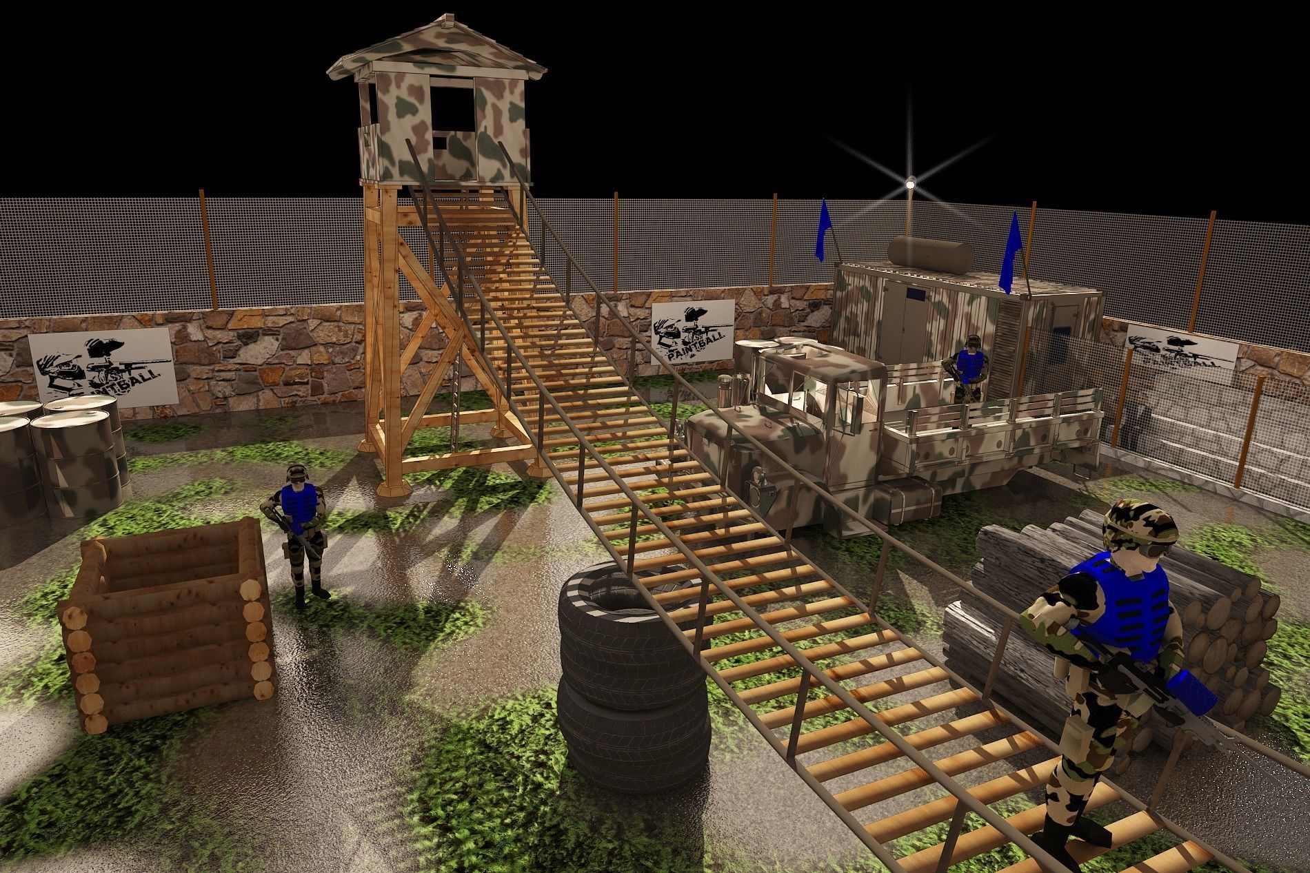 3D paintball site with full details and real scale one by one 3D model ...
