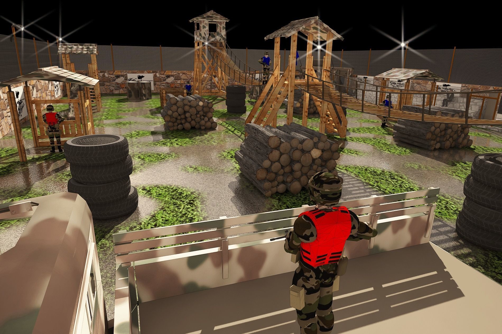 3D paintball site with full details and real scale one by one 3D model ...