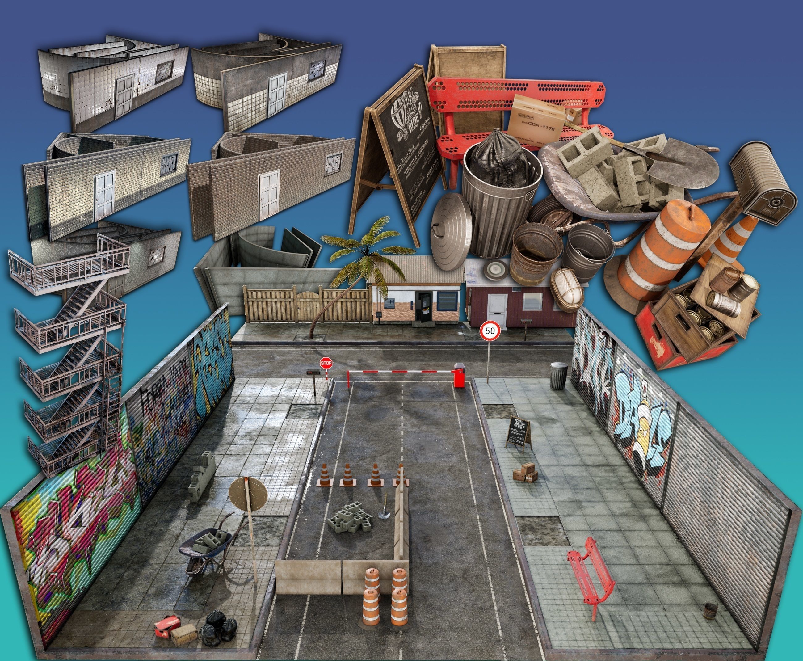 3D Model Collection exterior city building objects - low-poly - street ...