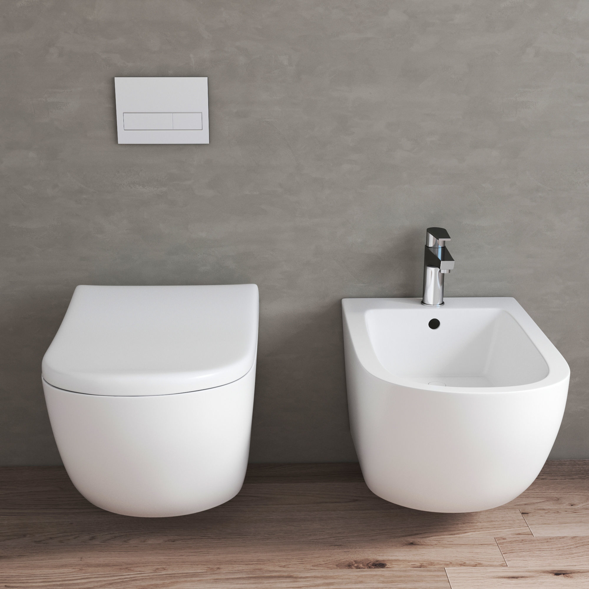 TOILET AND BIDET WHITE 3D model | CGTrader