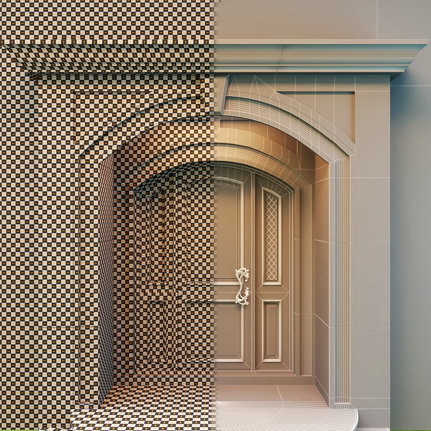Entrance-set-ss1 front door with ornate design 3D model | CGTrader