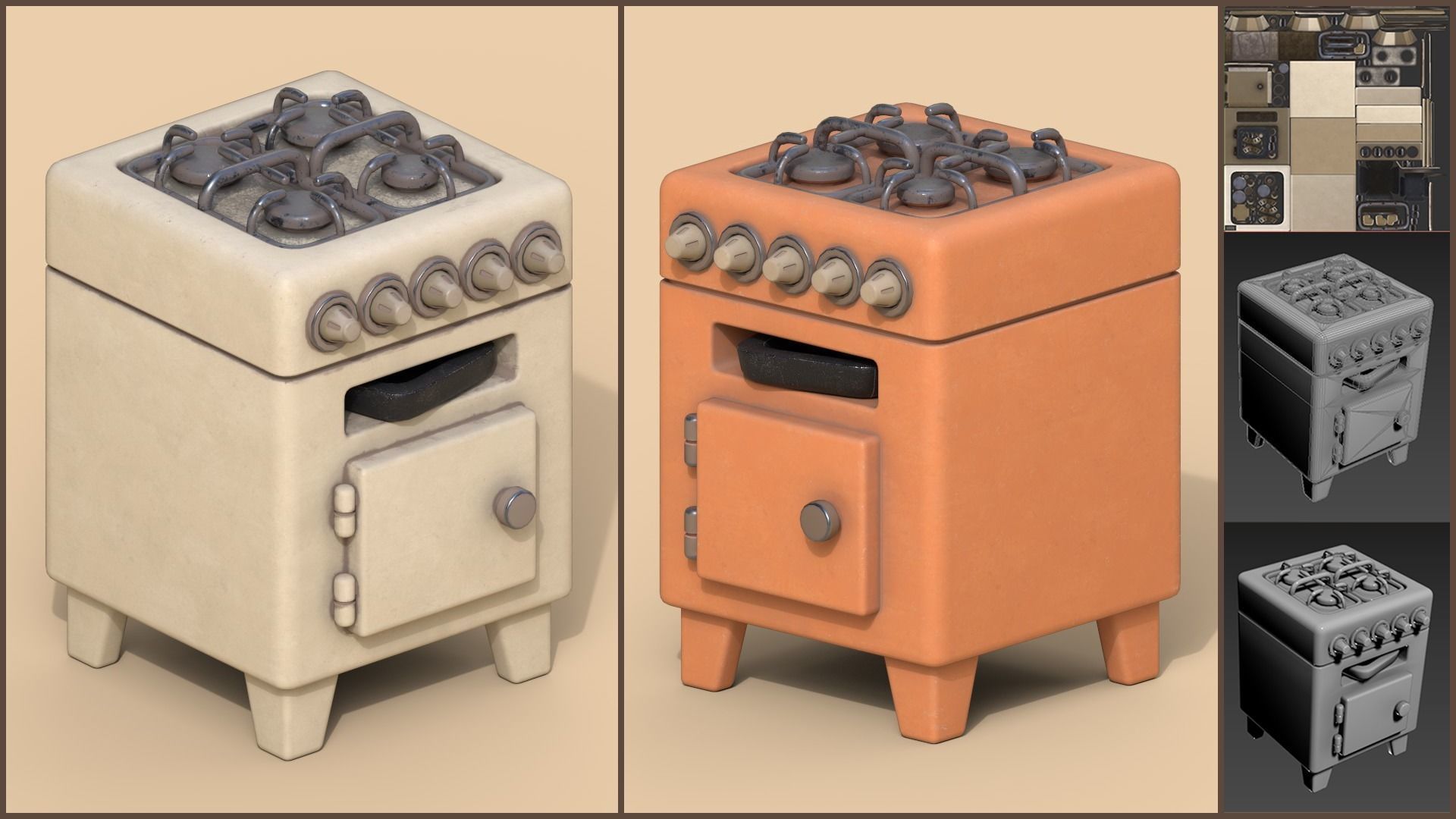 3D model Simple Stylized Low-poly Oven - 3 texture sets VR / AR / low ...