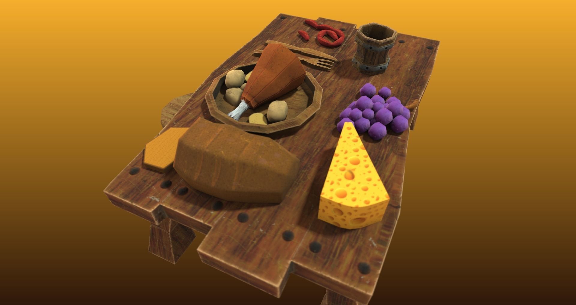 3D model Cartoon Style low poly Feast Table VR / AR / low-poly | CGTrader