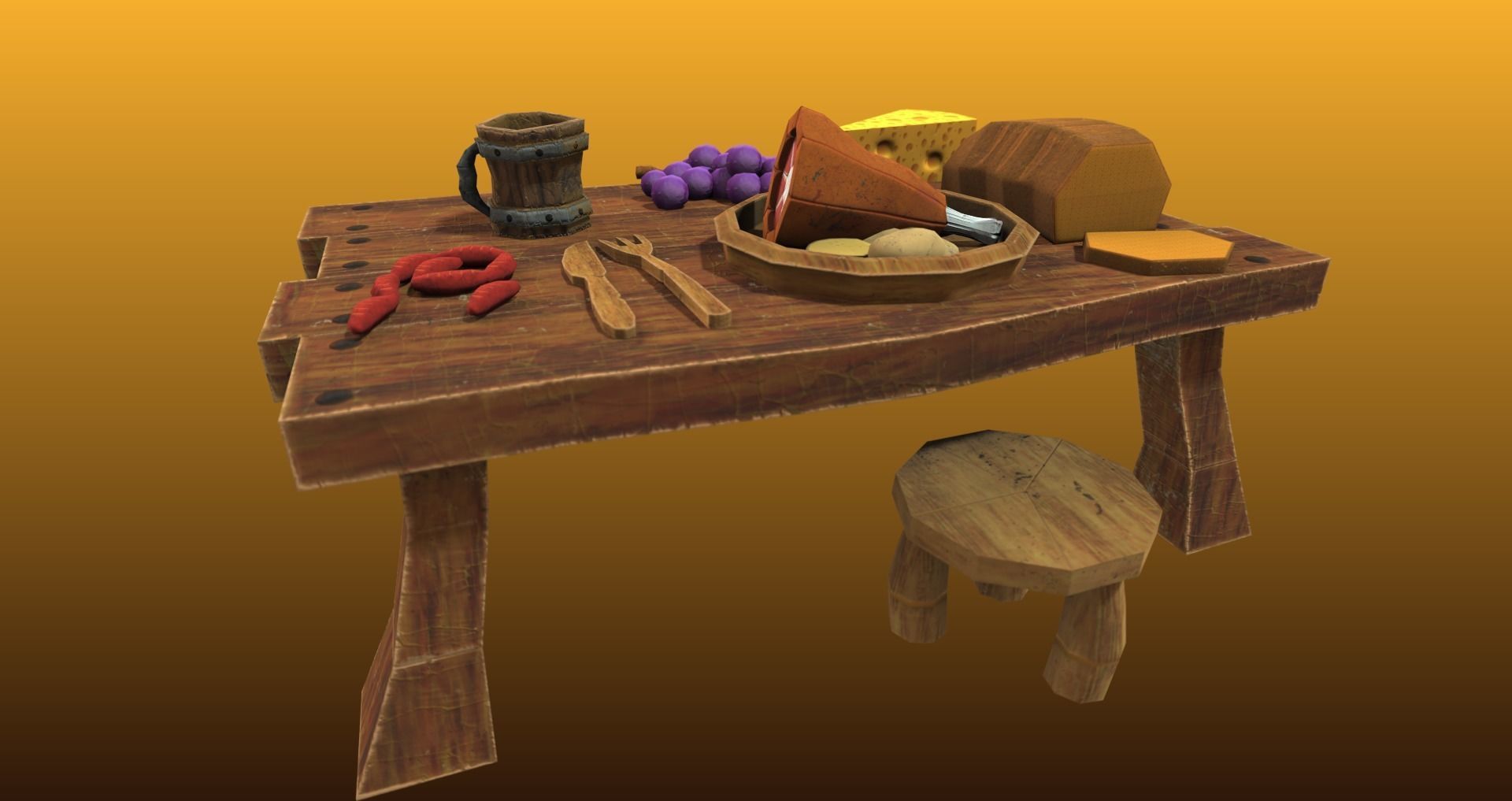3D model Cartoon Style low poly Feast Table VR / AR / low-poly | CGTrader
