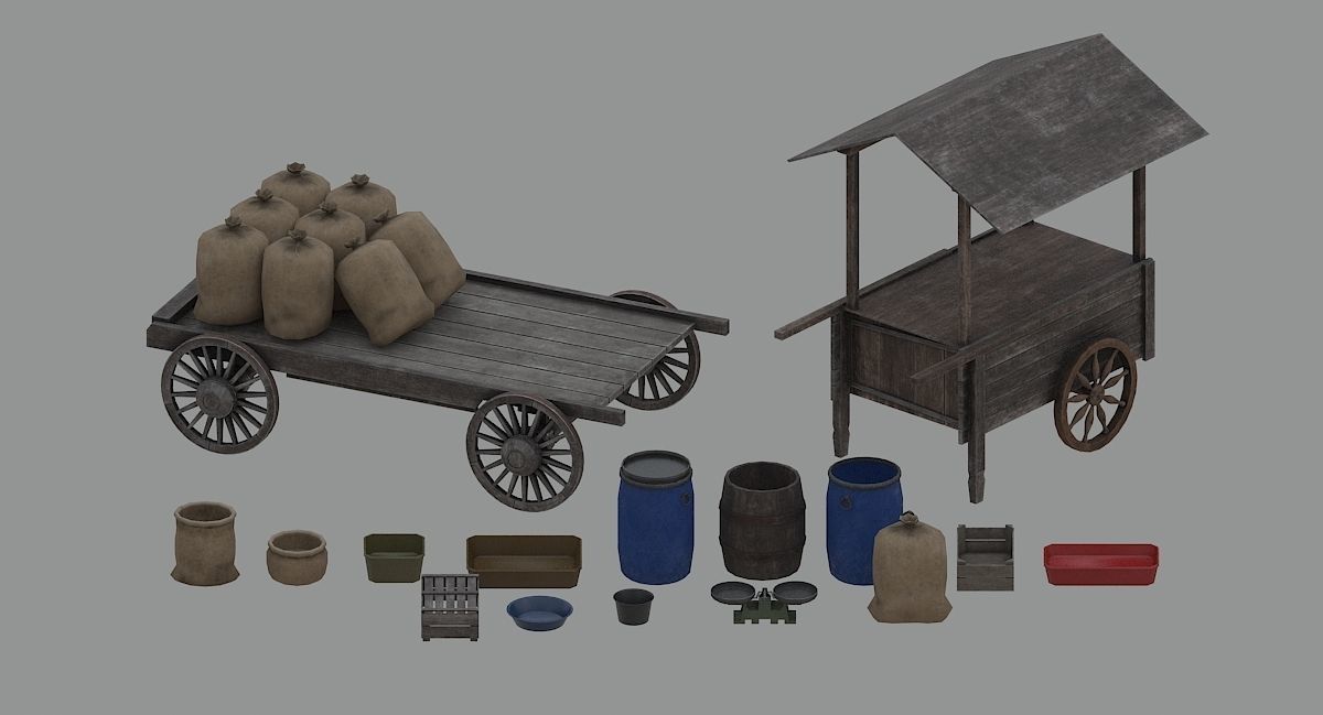 3D model Market carts and props VR / AR / low-poly | CGTrader