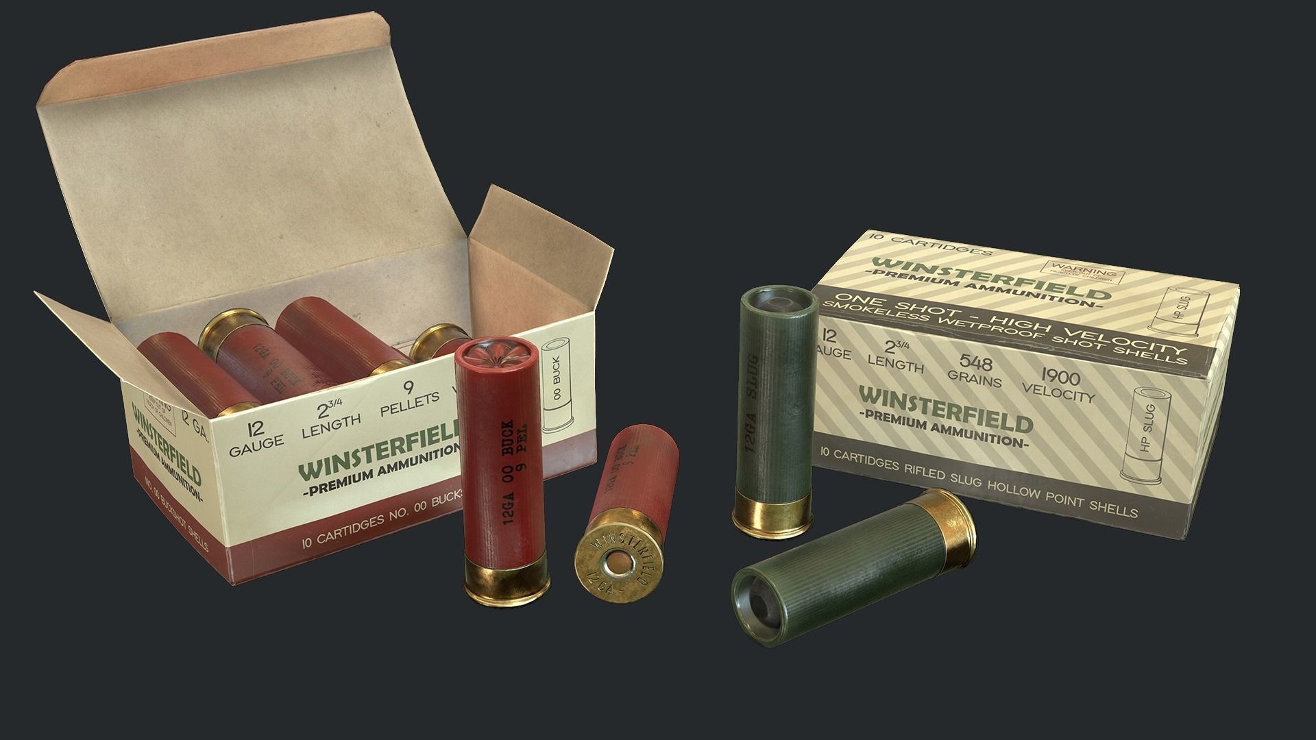 3D model 12 Gauge Shotgun Ammunition Pack VR / AR / low-poly | CGTrader