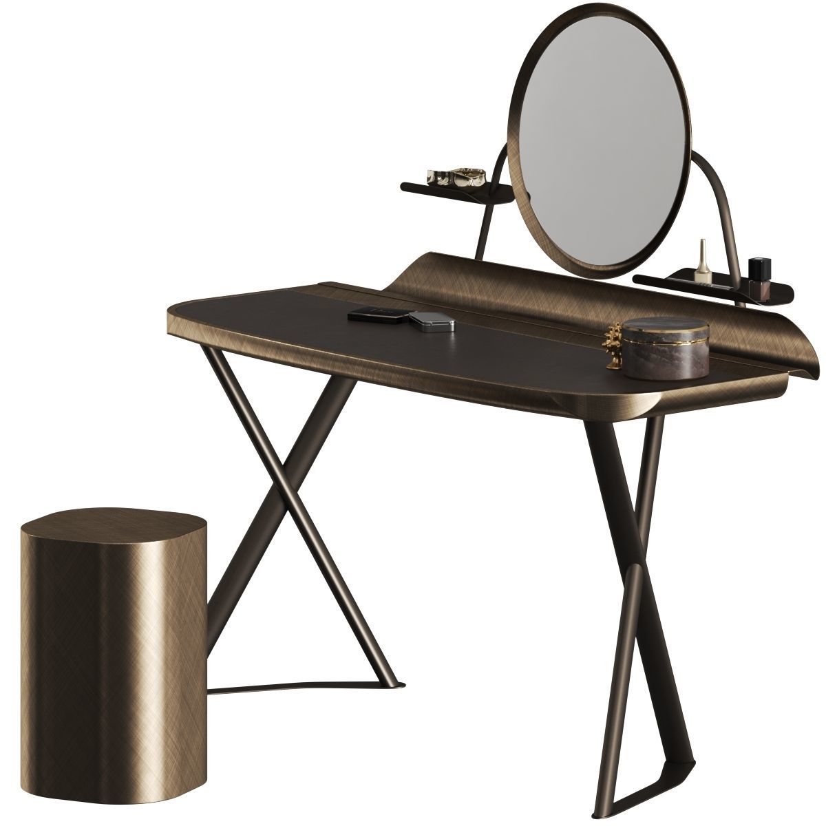 Cattelan Italia Cocoon Trousse Leather Desk and Pancho Stool 3D model | CGTrader
