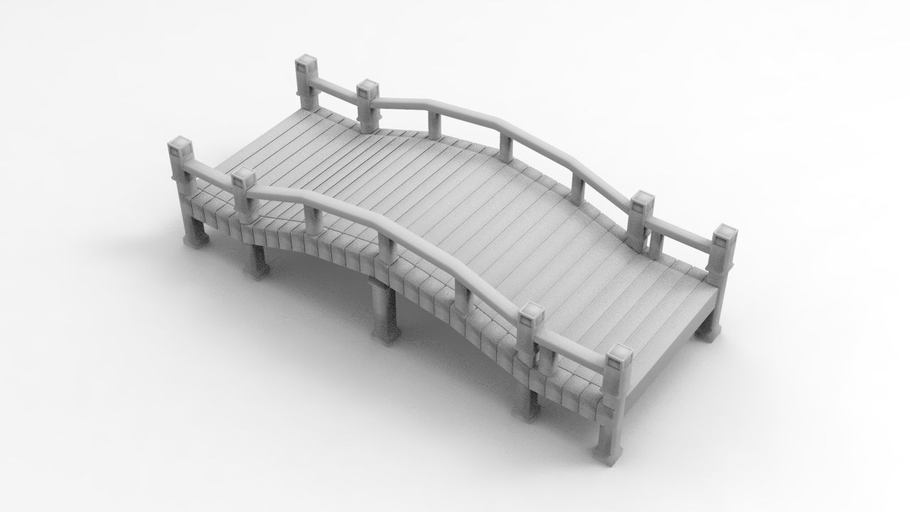3D model Bridge Low Poly wooden with lights VR / AR / low-poly | CGTrader