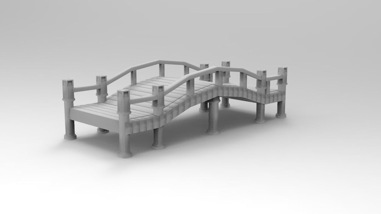 3D model Bridge Low Poly wooden with lights VR / AR / low-poly | CGTrader