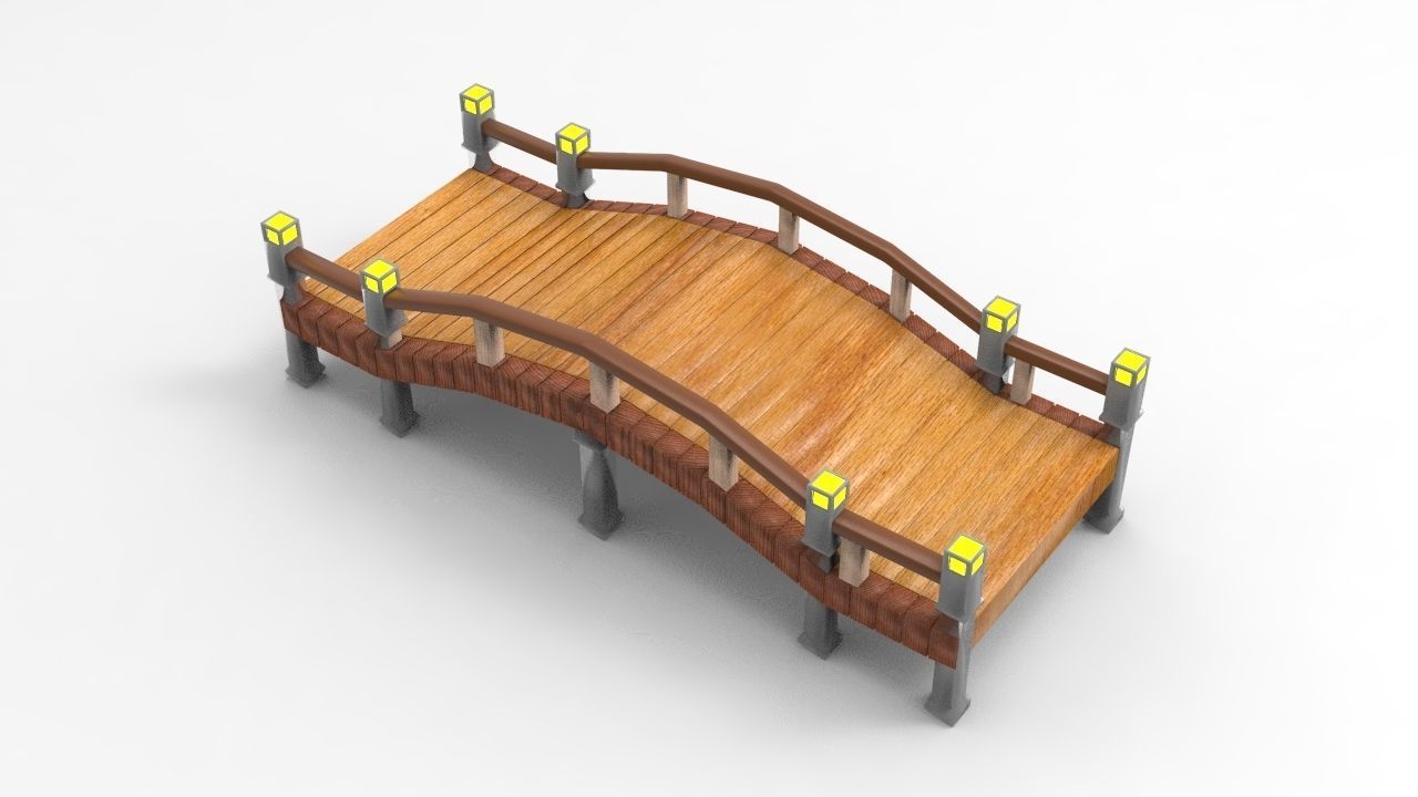 3D model Bridge Low Poly wooden with lights VR / AR / low-poly | CGTrader