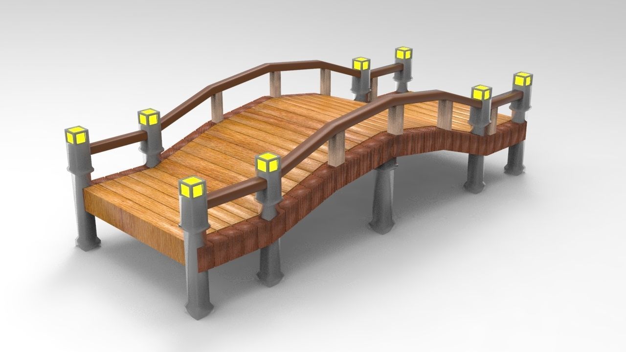 3D model Bridge Low Poly wooden with lights VR / AR / low-poly | CGTrader