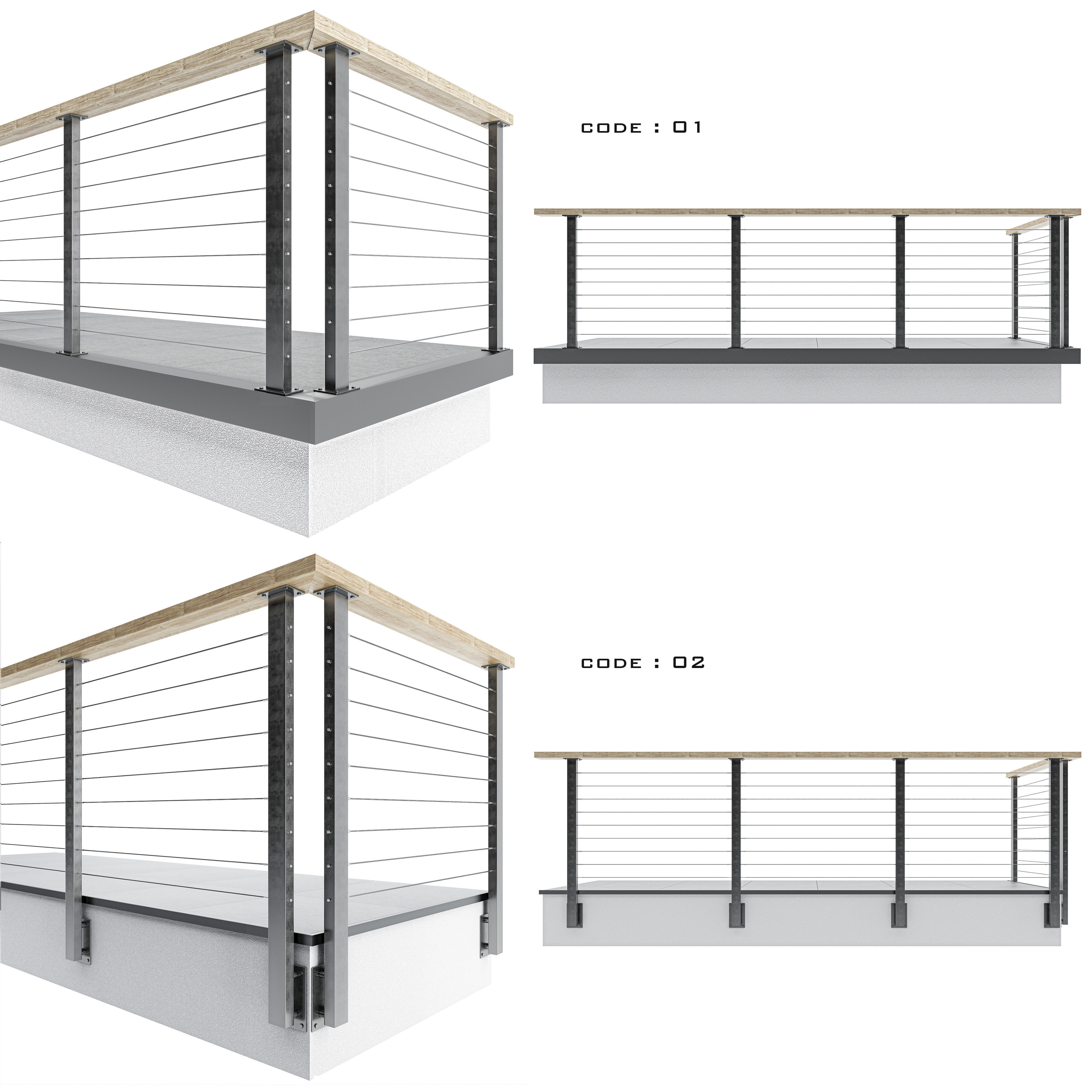 Cable railing 3D model | CGTrader