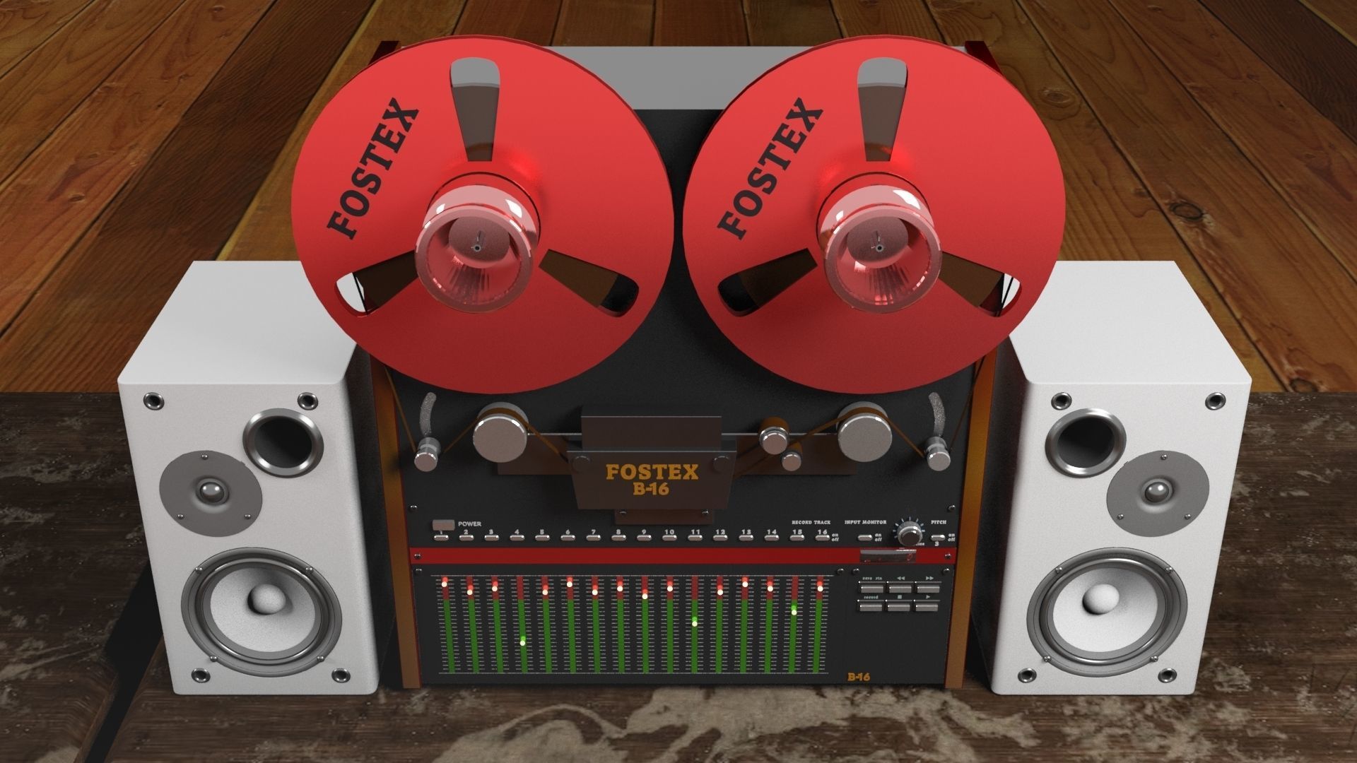 FOSTEX tape recorder and speakers free 3D model | CGTrader