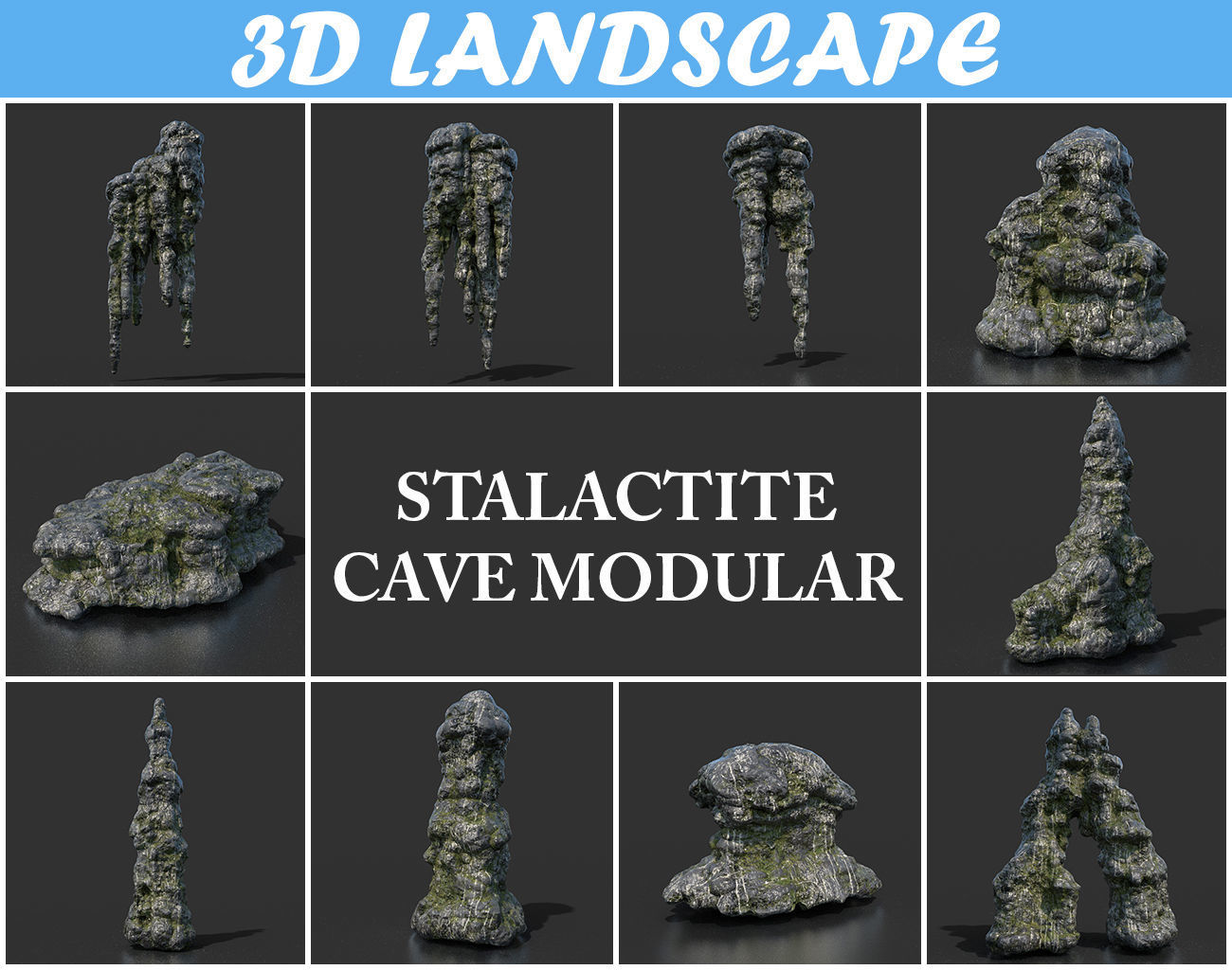 3D model Low poly Stalactite Cave Modular Pack B2 2020 VR / AR / low ...