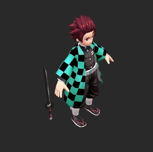 3D model Tanjiro Lowpoly character wearing checkered coat VR / AR / low ...