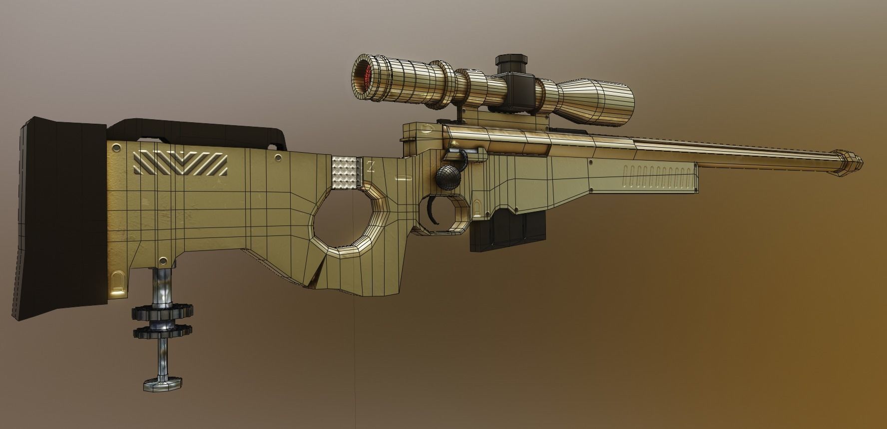 3D model Golden AWP Sniper Rifle game ready with bonus asset VR / AR ...