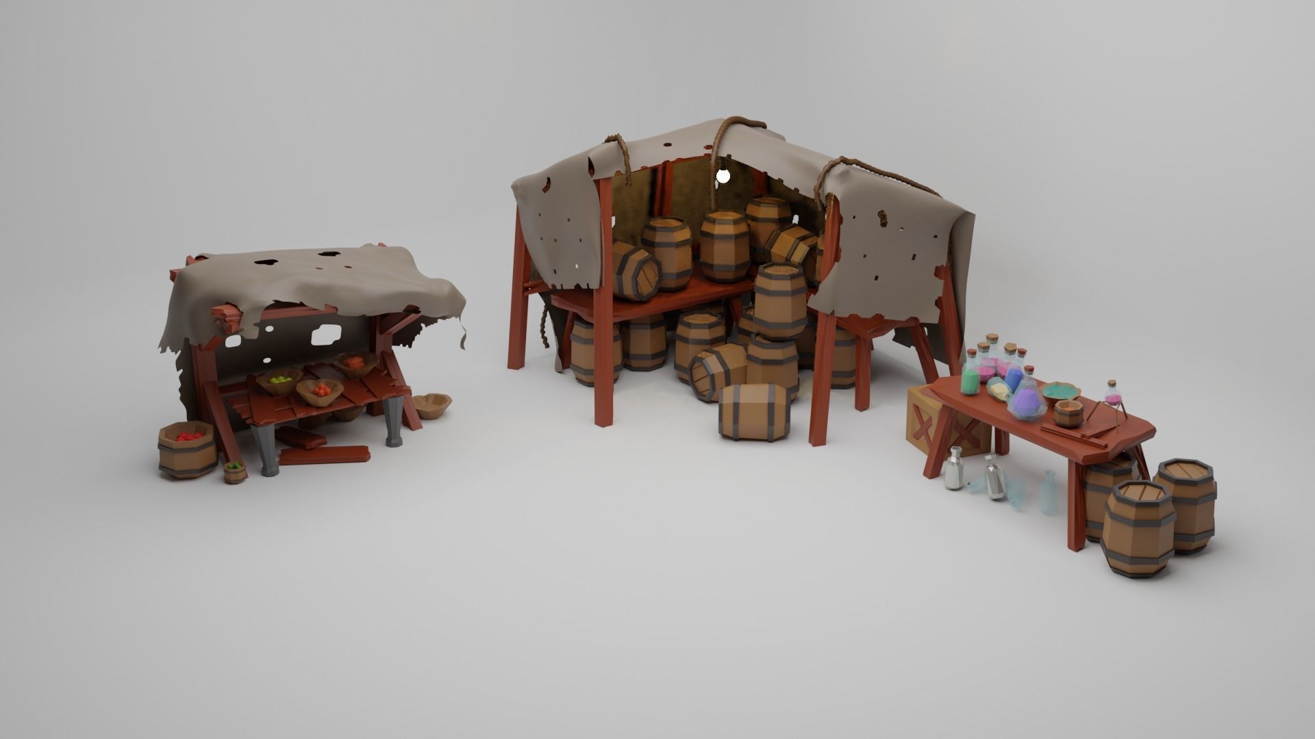 3D model Low-Poly Street Market Assets for Games VR / AR / low-poly ...