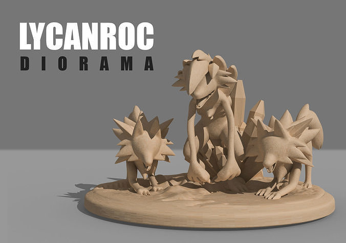Lycanroc Diorama - Pokemon 3D model 3D printable | CGTrader