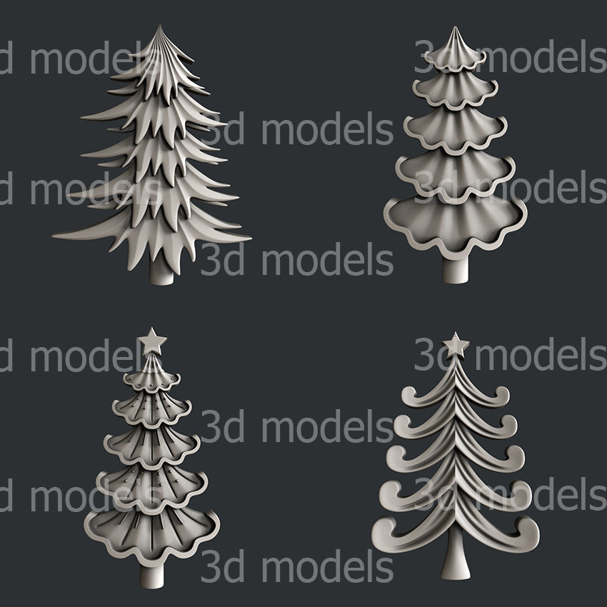 3d STL models for CNC router stylized Christmas trees 3D model | CGTrader