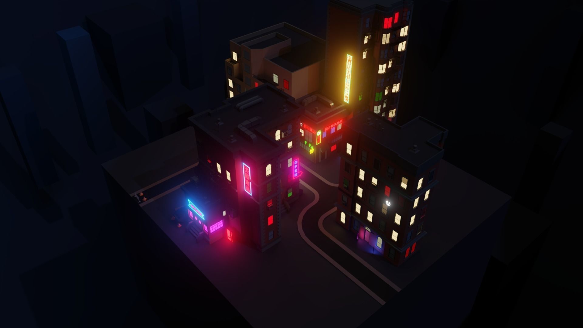 3D model Cyberpunk neon buildings VR / AR / low-poly | CGTrader