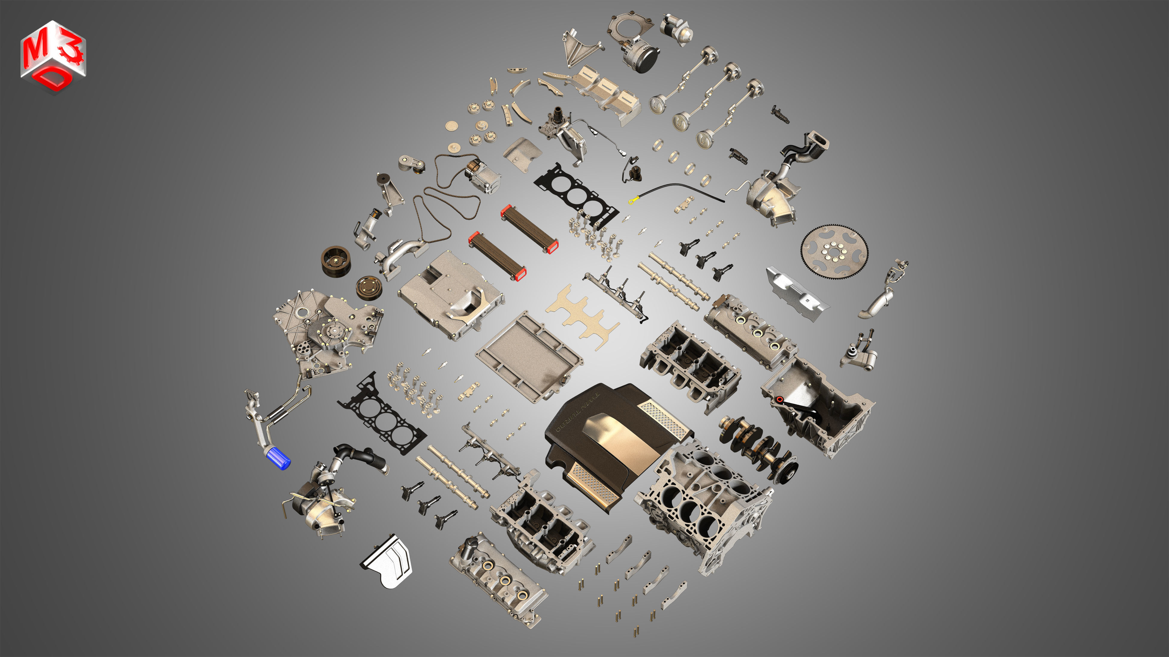 XTS Disassembled Engine - V6 Twin Turbo Engine 3D model | CGTrader