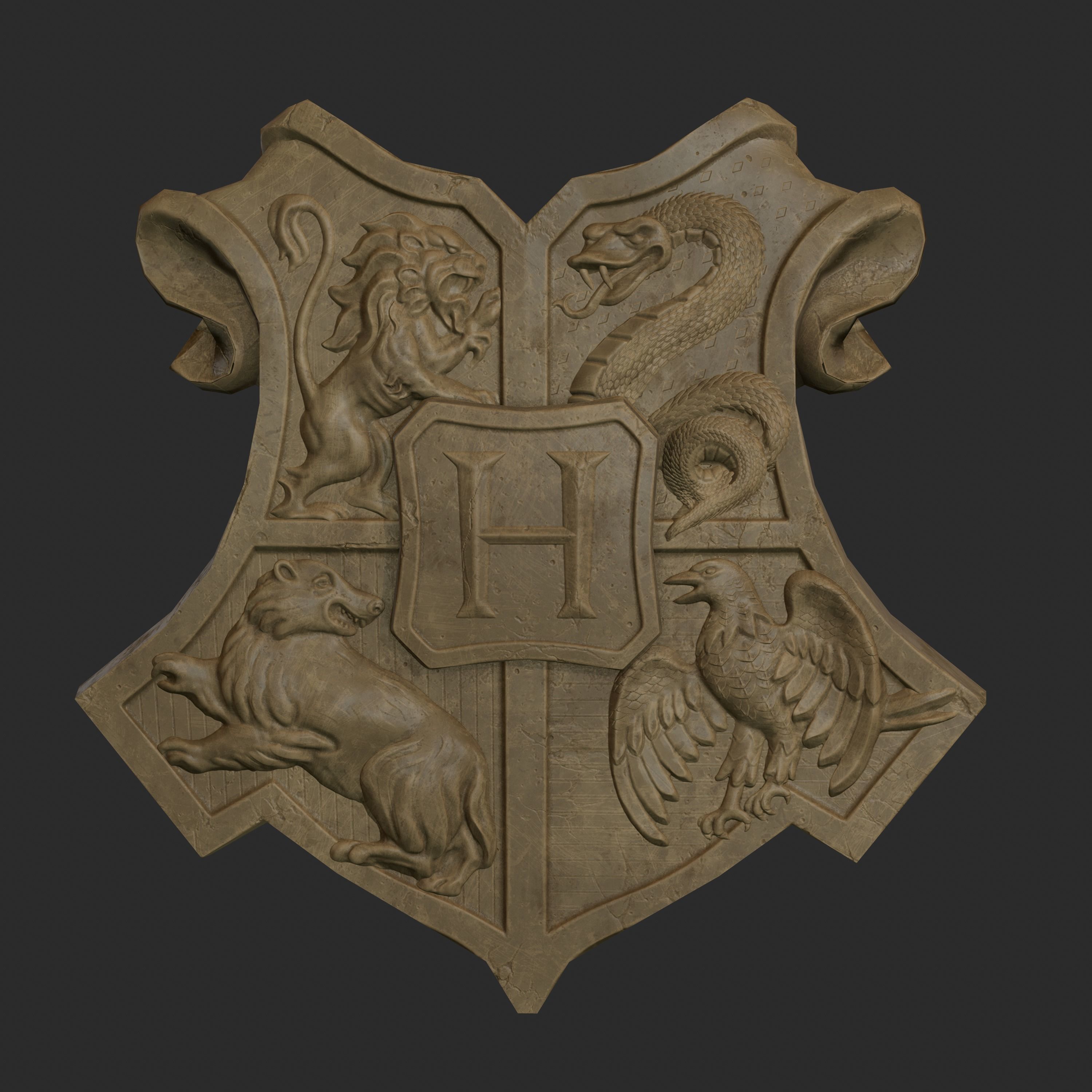 3D model Low poly game-ready Hogwarts Emblem VR / AR / low-poly | CGTrader