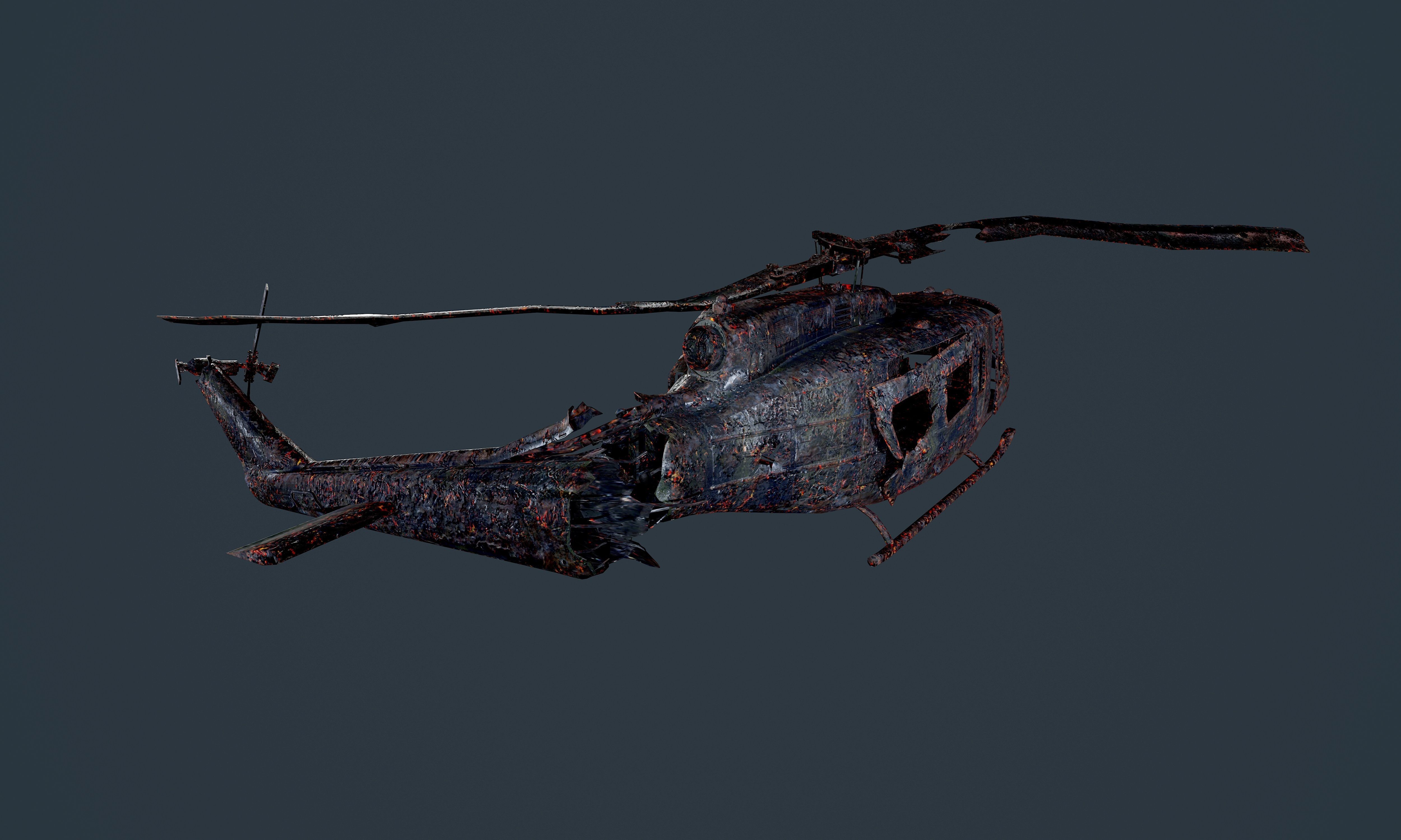 3D model Wrecked Damaged UH1H Military Helicopter Game Ready 02 VR / AR ...