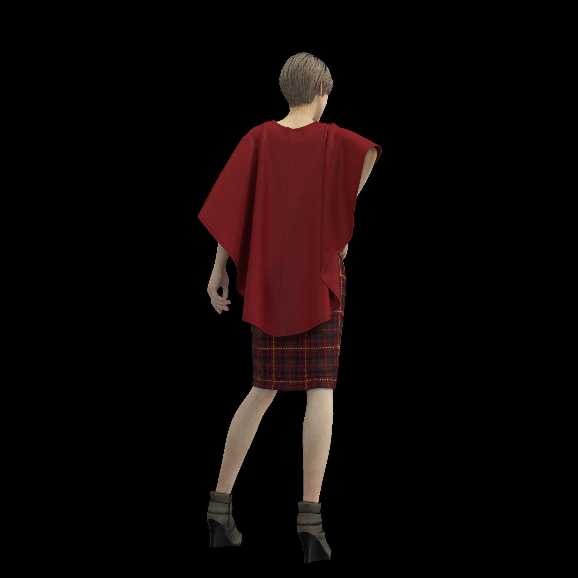 poncho woman in plaid dress 3D model | CGTrader