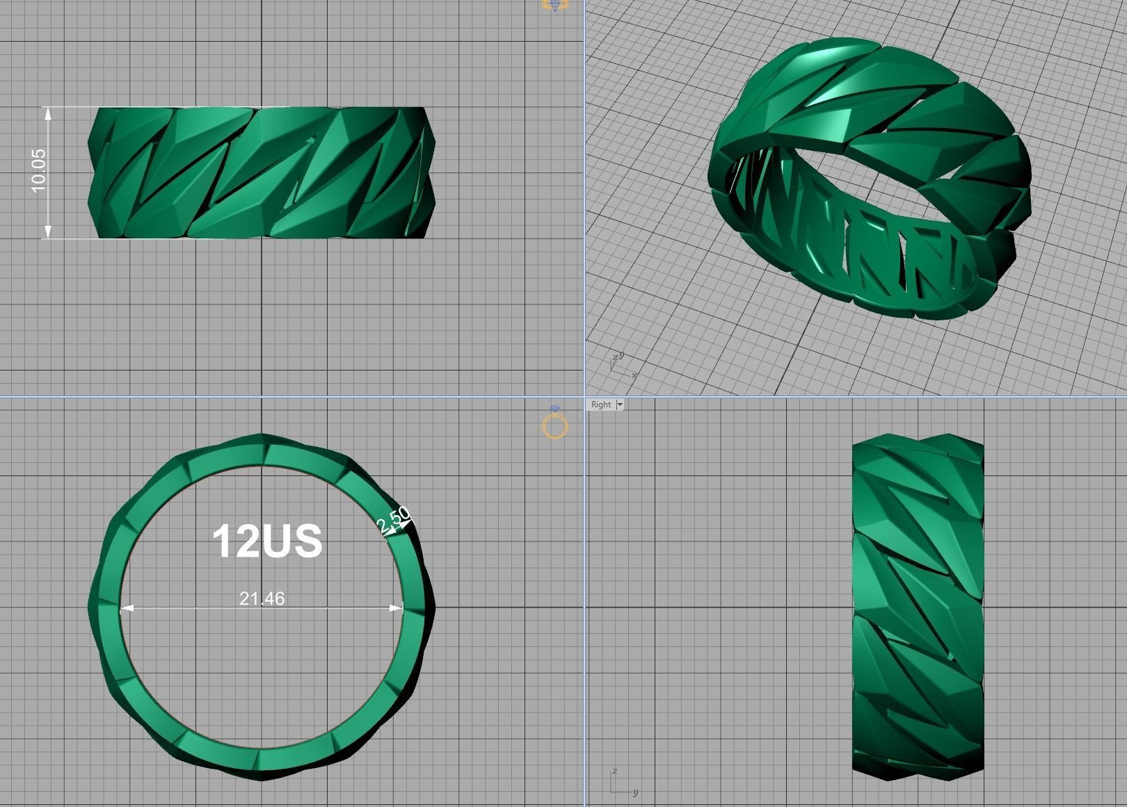 FACET CUBAN CHAIN RING MIAMI RING 10mm Wide 3dmodel 3D model 3D ...