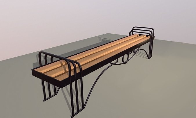 3D model Bench Low-poly 3D model made of metal and wood VR / AR / low ...
