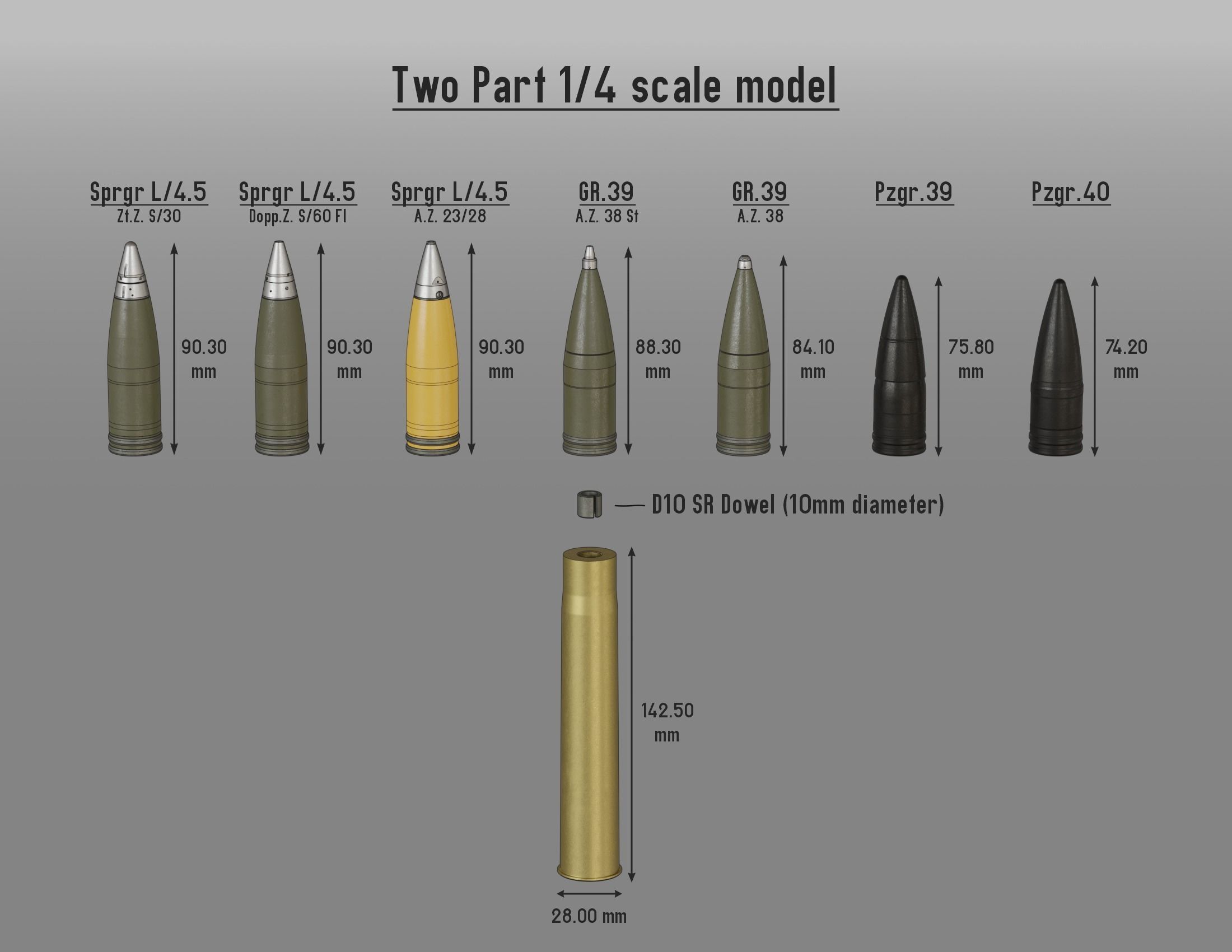88mm KwK 36 Patronen --- 1-2 to 1-48 scale models --- 3D model 3D ...
