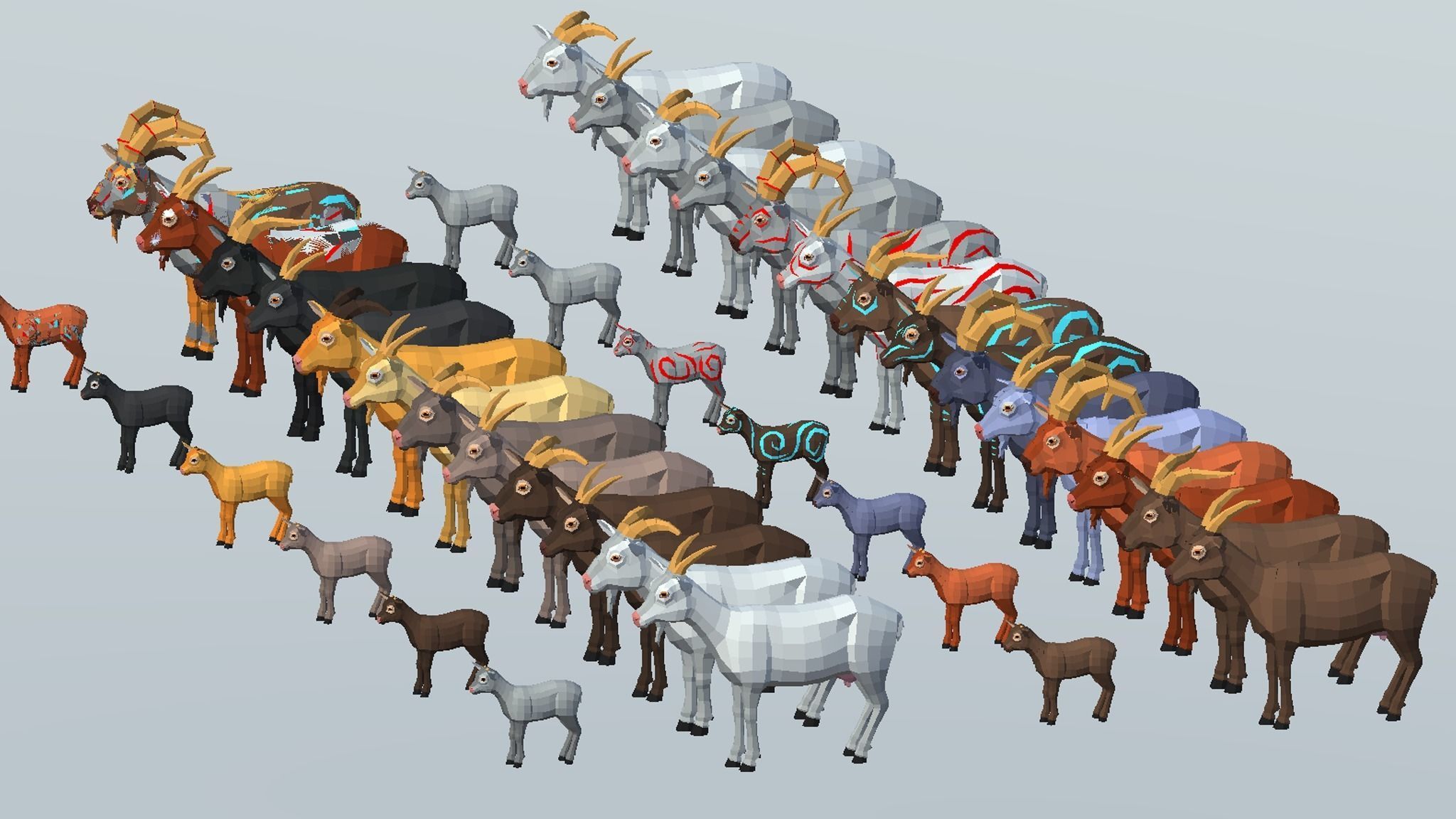 3D model LowPoly Goats pack VR / AR / low-poly rigged animated | CGTrader