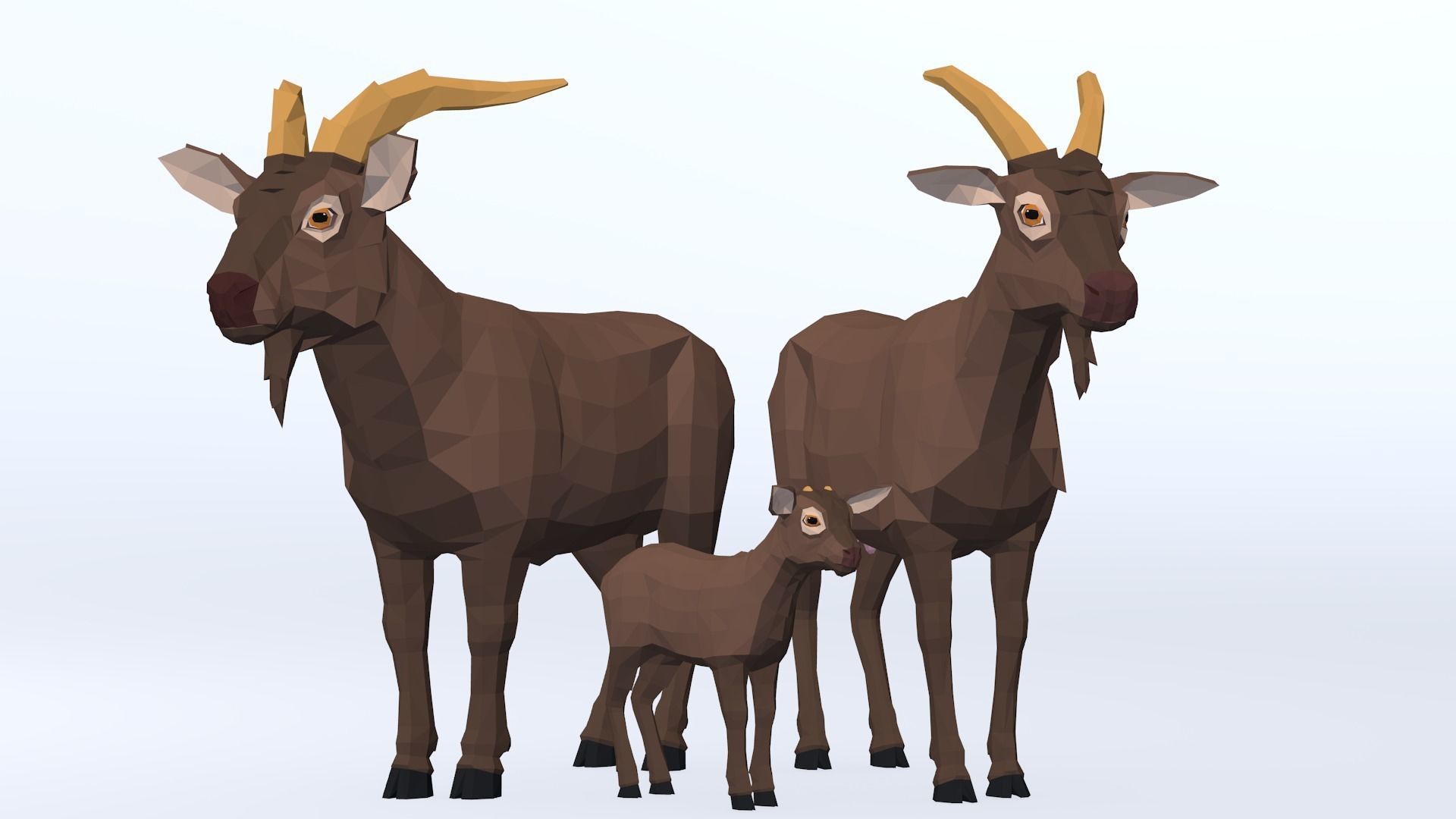 3D model LowPoly Goats pack VR / AR / low-poly rigged animated | CGTrader