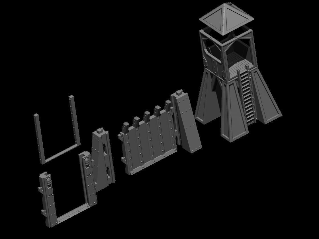 Modular Walls Gates and Guard Towers STL 3D model | CGTrader