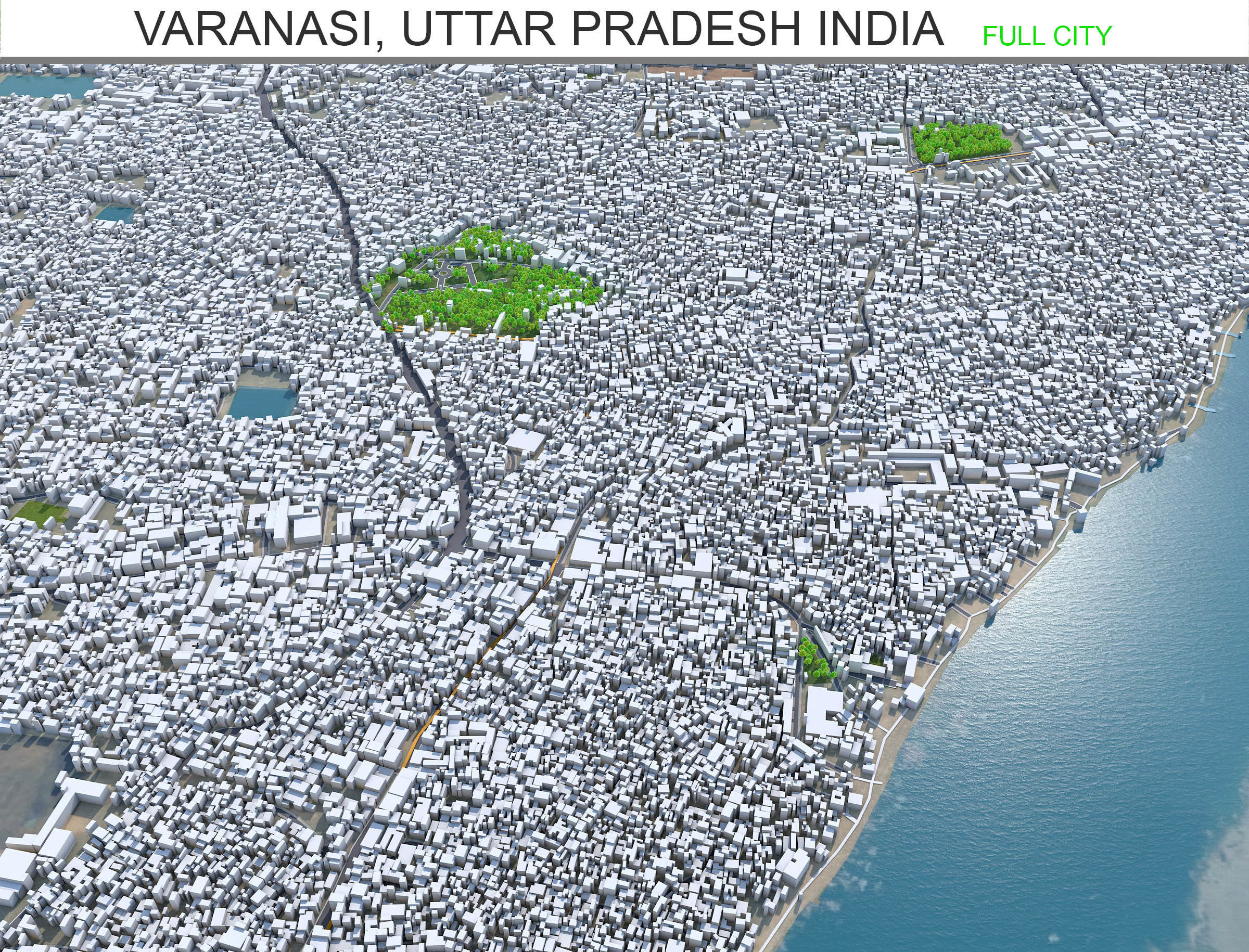 3D model Varanasi City Uttar Pradesh India 30km VR / AR / low-poly ...