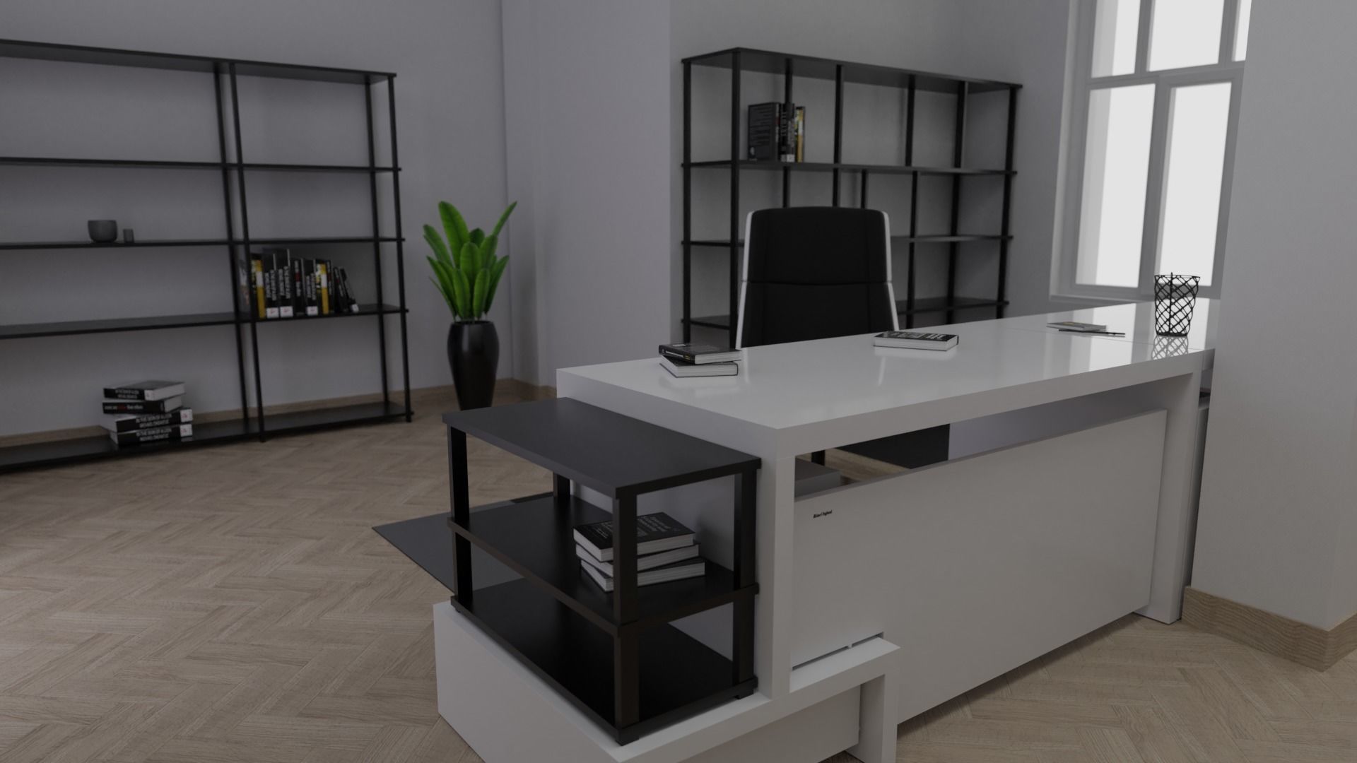3D model Simple White Line Desks VR / AR / low-poly | CGTrader