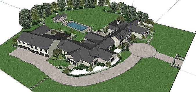 Nobility-History-Castle-Villa-025 mansion with pool in middle 3D model ...