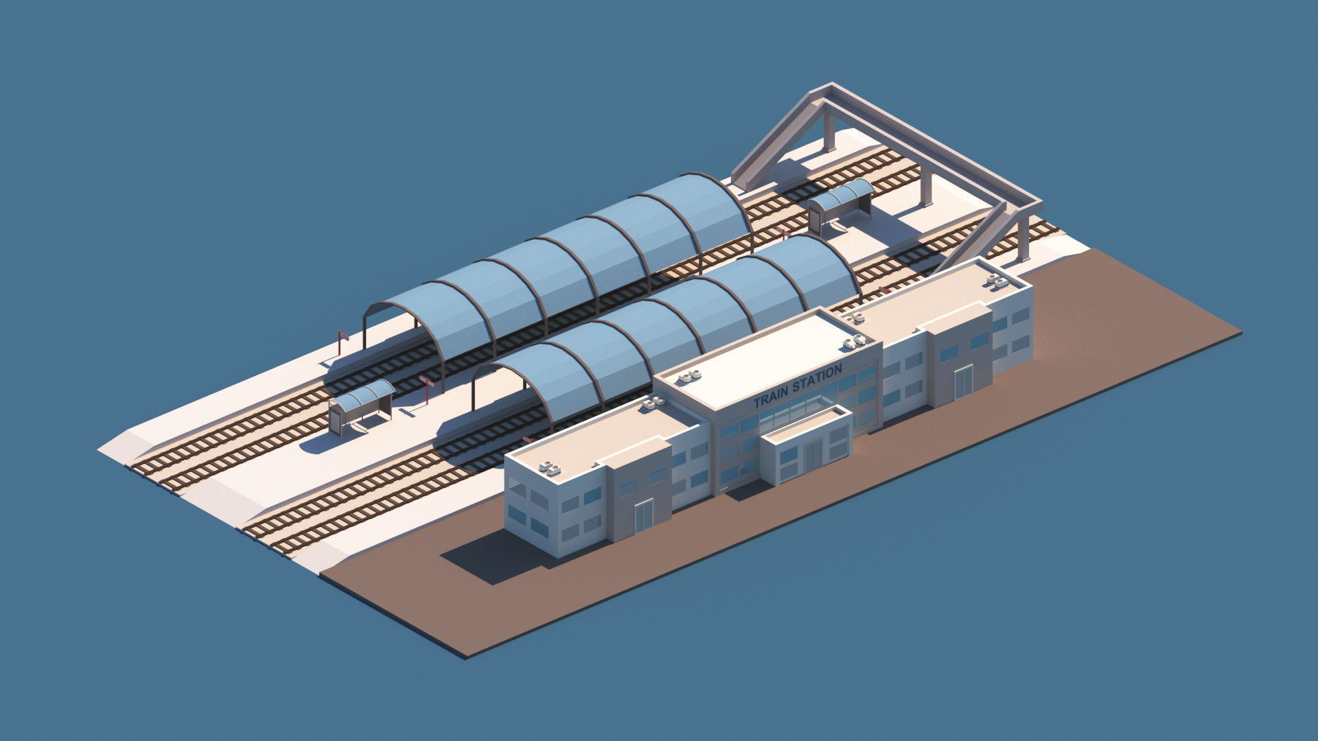 3D model Cartoon Low Poly Train Station Package VR / AR / low-poly ...