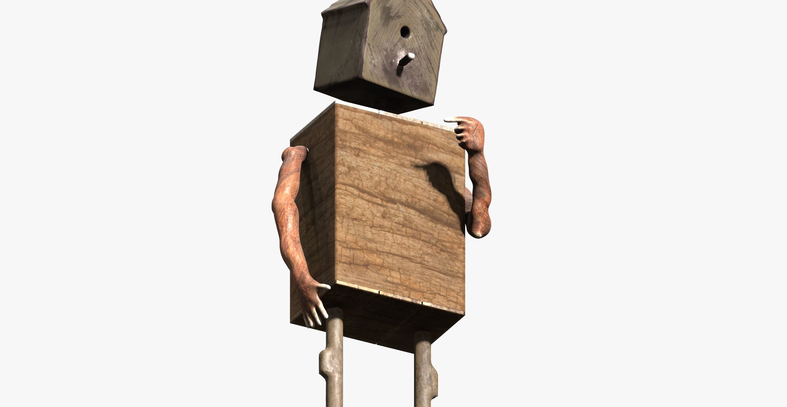 3D model Lowpoly wooden man bird cage and nest VR / AR / low-poly ...