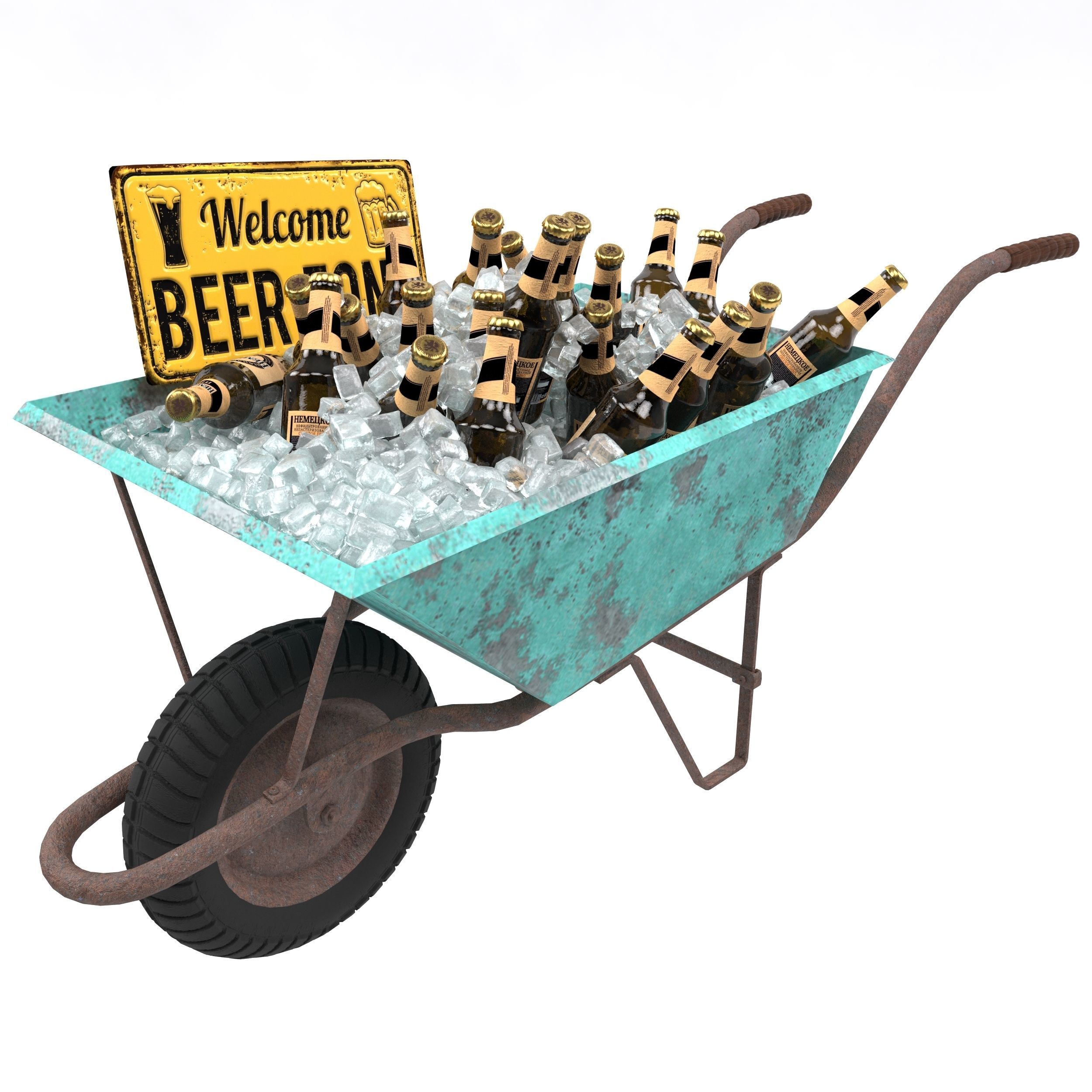 wheelbarrow with beer 3D model | CGTrader
